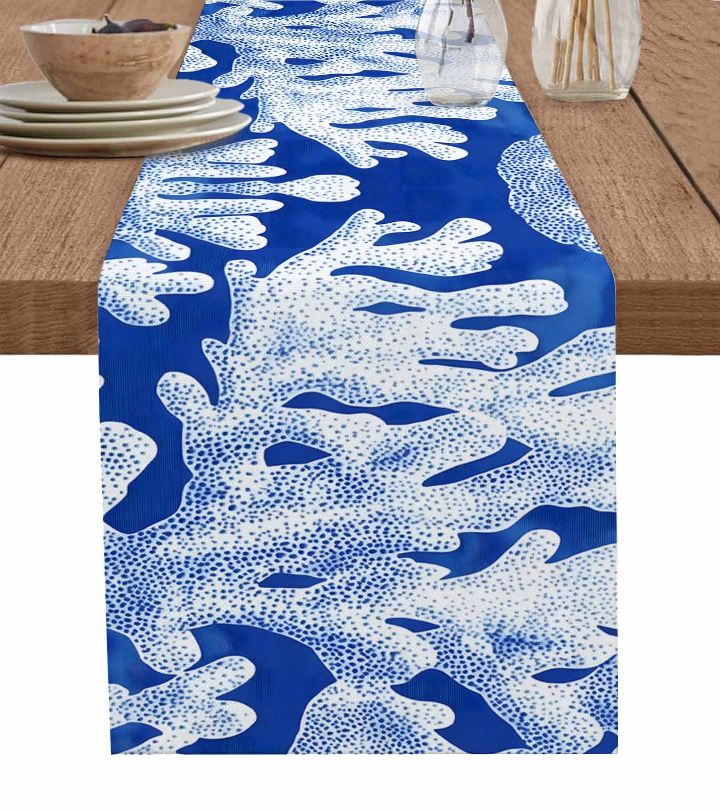 Boanket Summer Blue Coral Table Runner - 90 Inch Long, Kitchen Dining ...