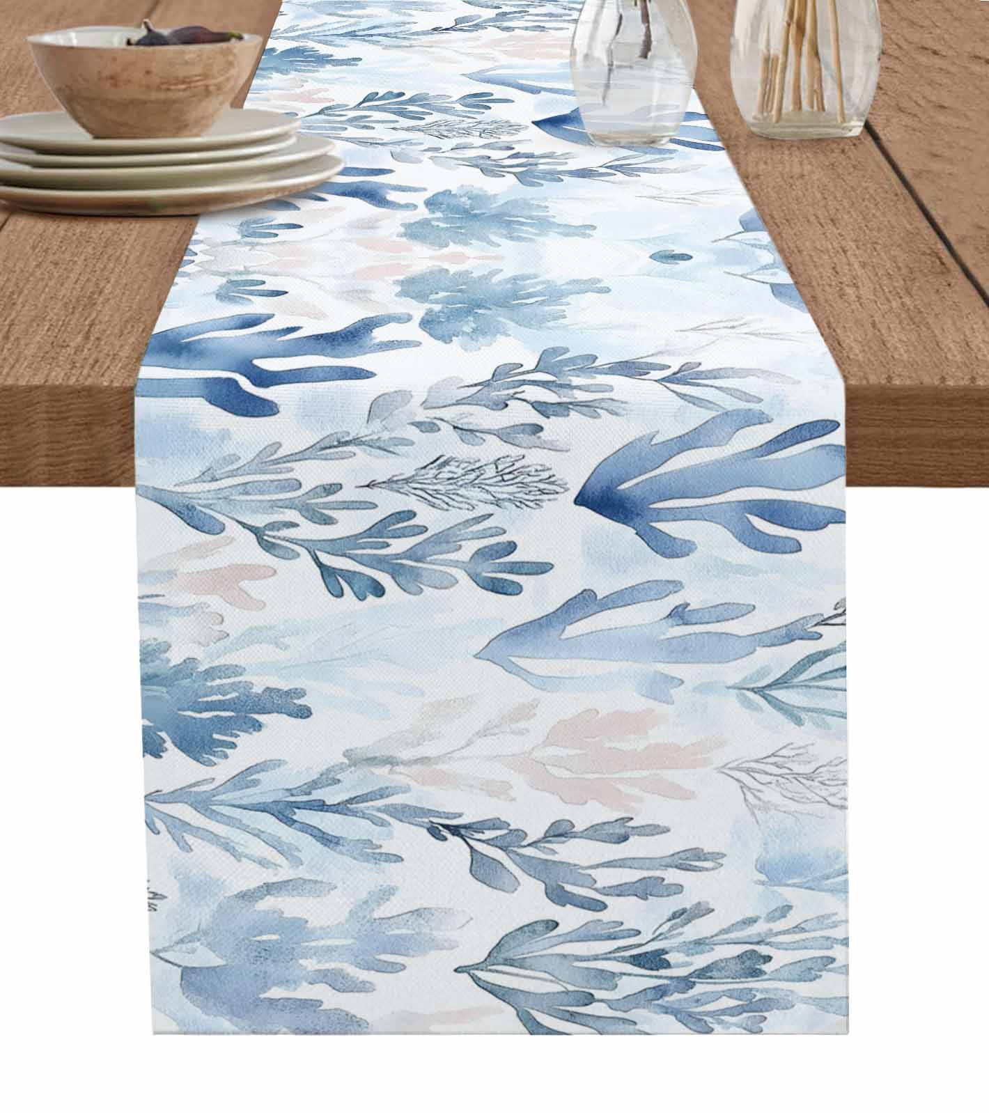 Boanket Summer Blue Seaweed Table Runner - 70 Inch Long, Kitchen Dining ...