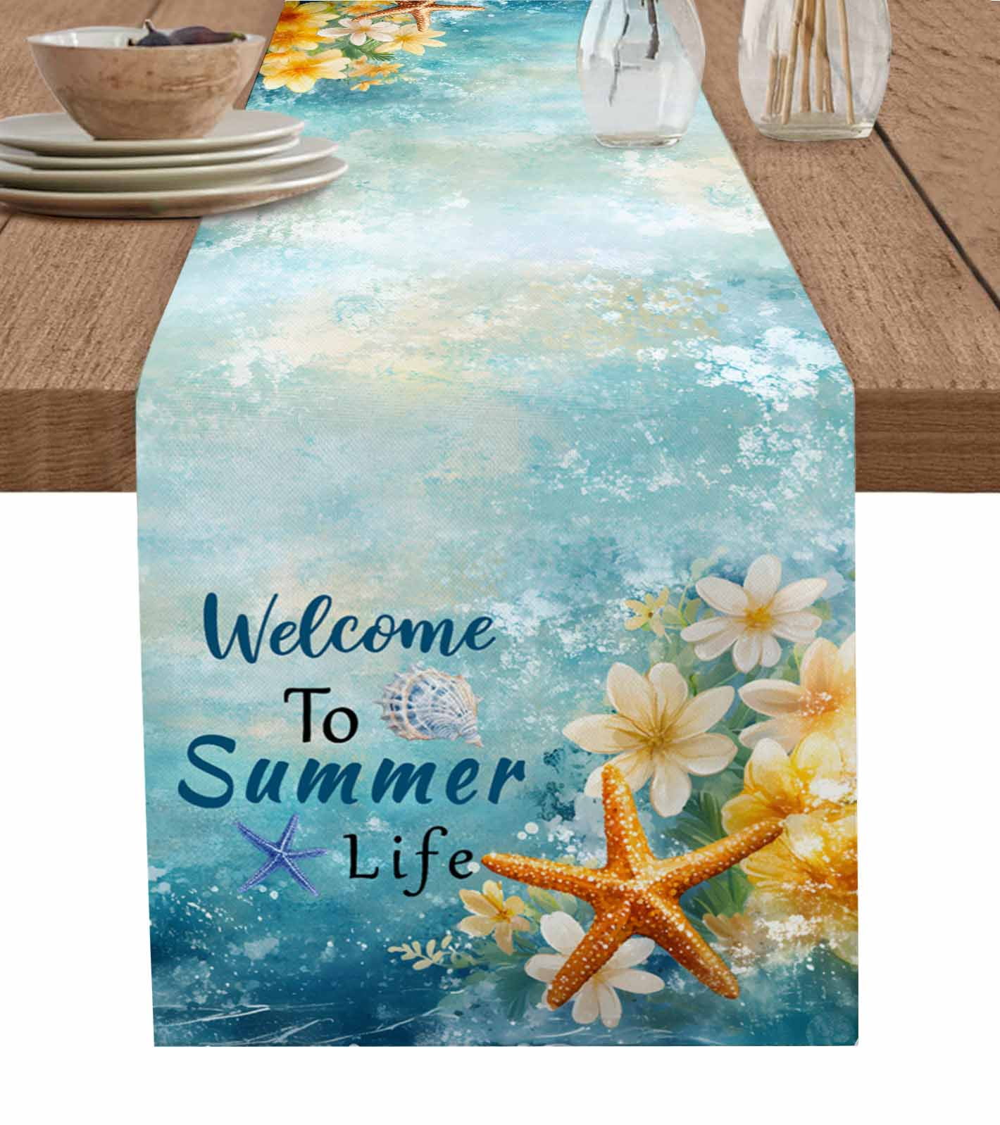 Boanket Summer Coastal Table Runner - 120 Inch Long, Kitchen Dining ...