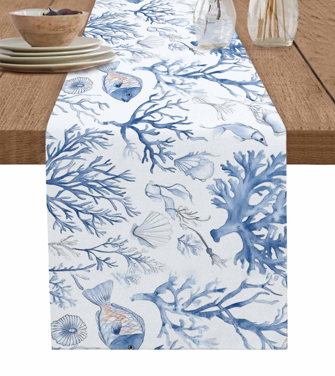 Boanket Summer Coral Table Runner - 48 Inch Long, Kitchen Dining Table ...