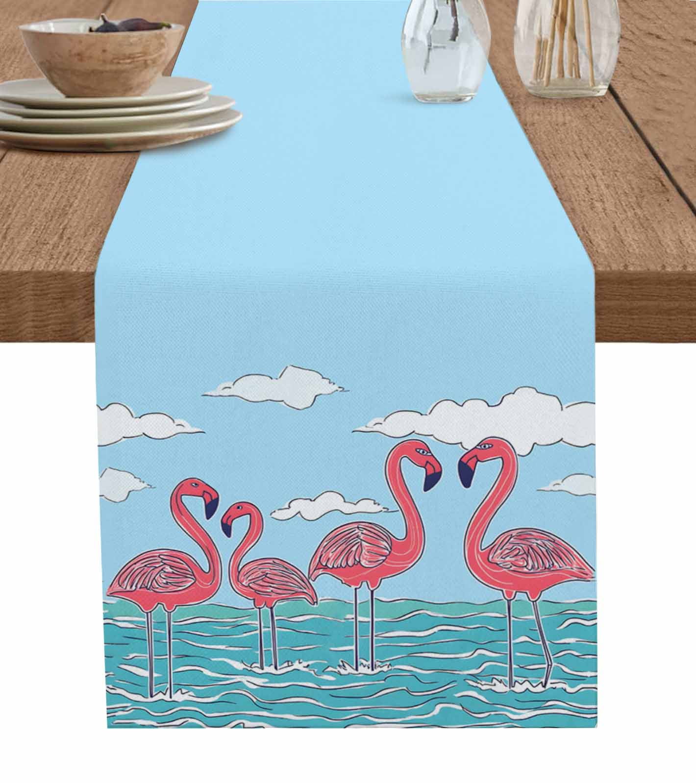 Boanket Summer Cute Flamingo Table Runner - 120 Inch Long, Kitchen Dining Table Runner Dresser ...
