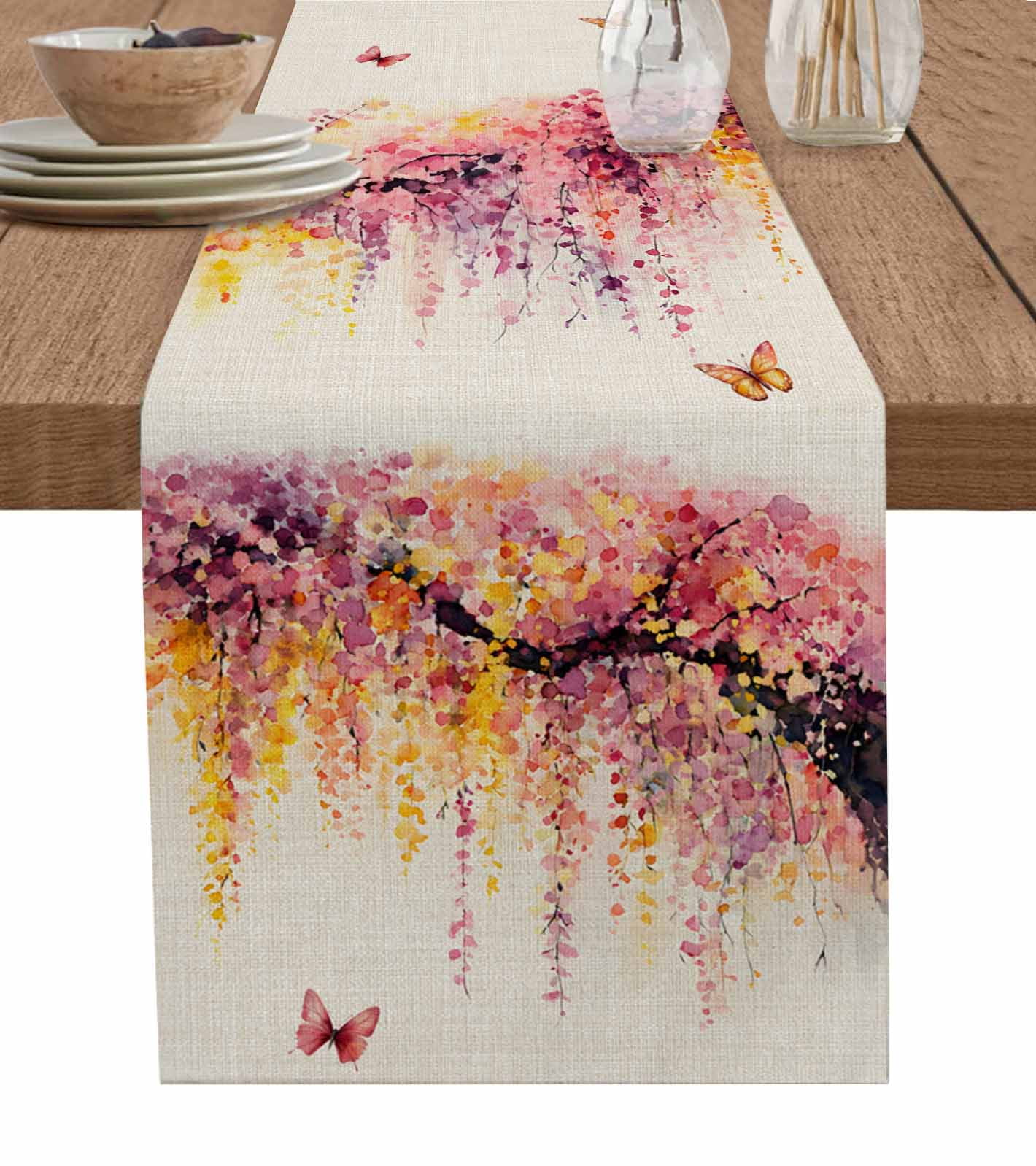 Boanket Summer Flowers Table Runner - 108 Inch Long, Kitchen Dining ...