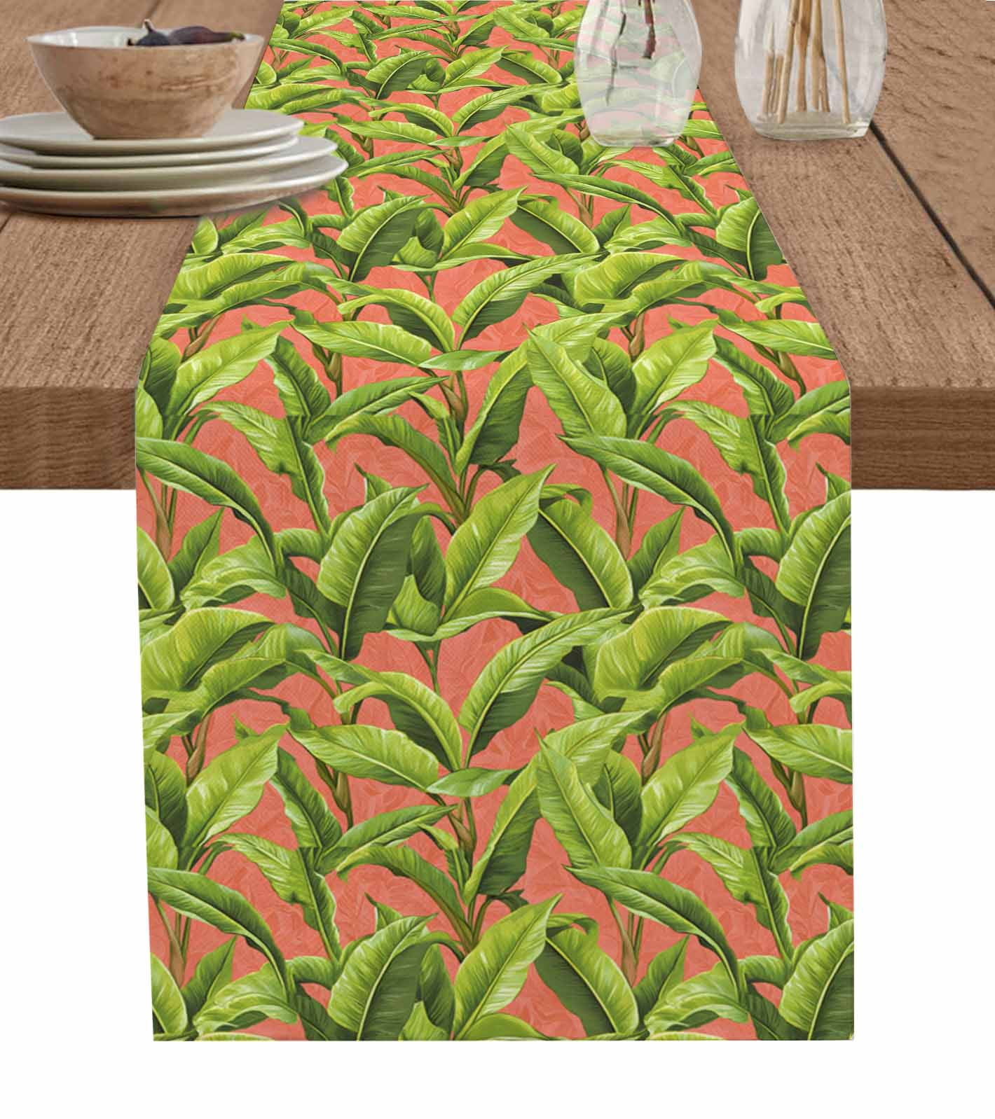 Boanket Summer Green Leaves Table Runner - 120 Inch Long, Kitchen ...