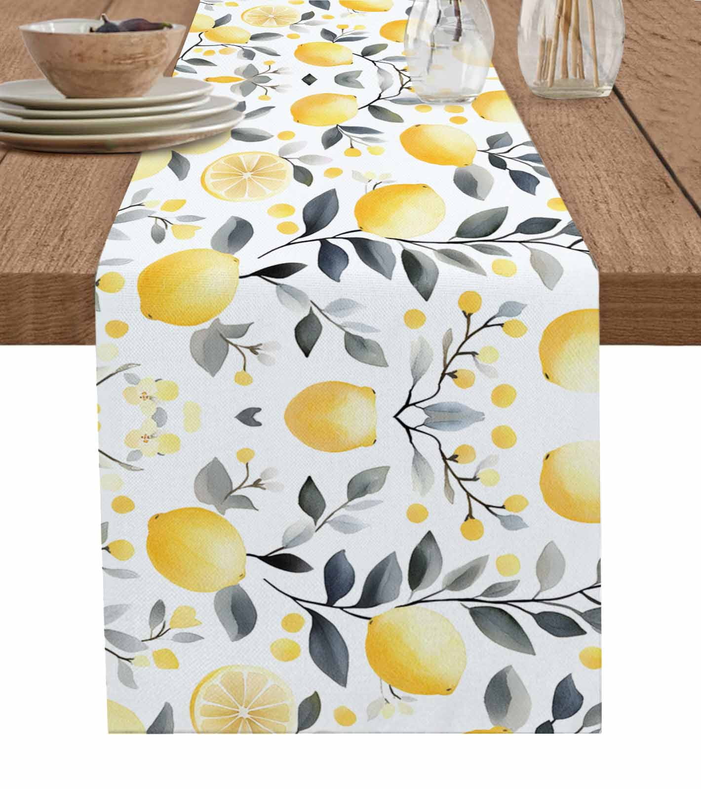 Boanket Summer Lemon Table Runner - 108 Inch Long, Kitchen Dining Table ...