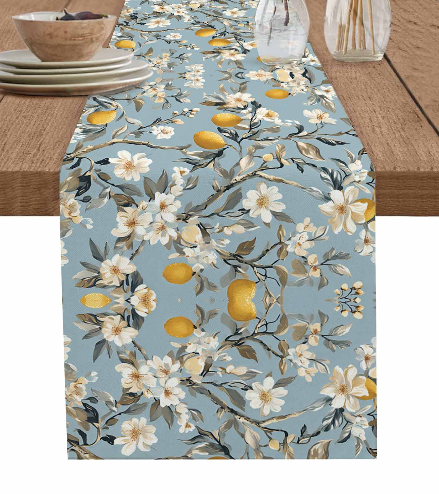 Boanket Summer Lemon Table Runner - 108 Inch Long, Kitchen Dining Table ...