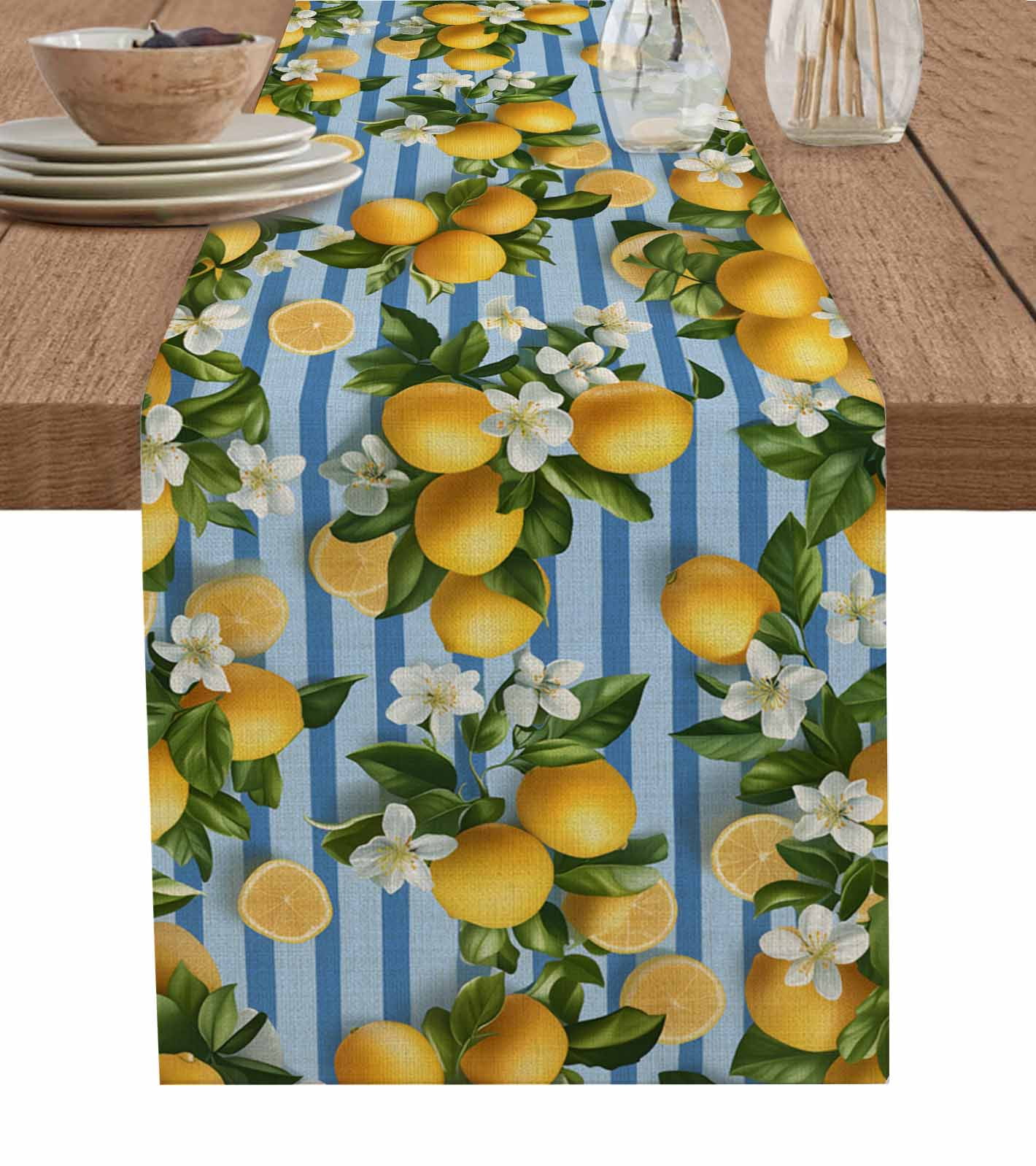 Boanket Summer Lemon Table Runner - 120 Inch Long, Kitchen Dining Table ...