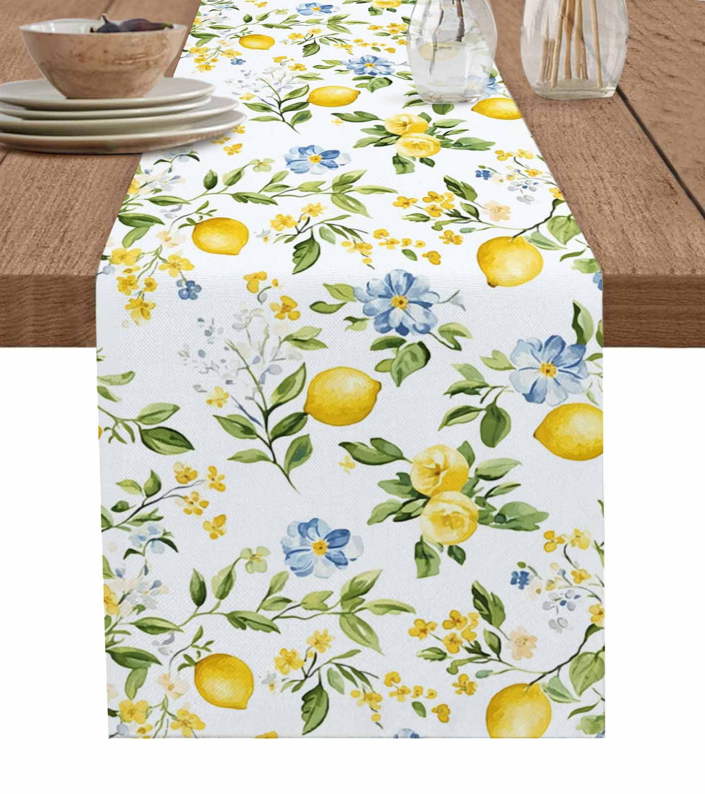 Boanket Summer Lemon Table Runner - 120 Inch Long, Kitchen Dining Table ...