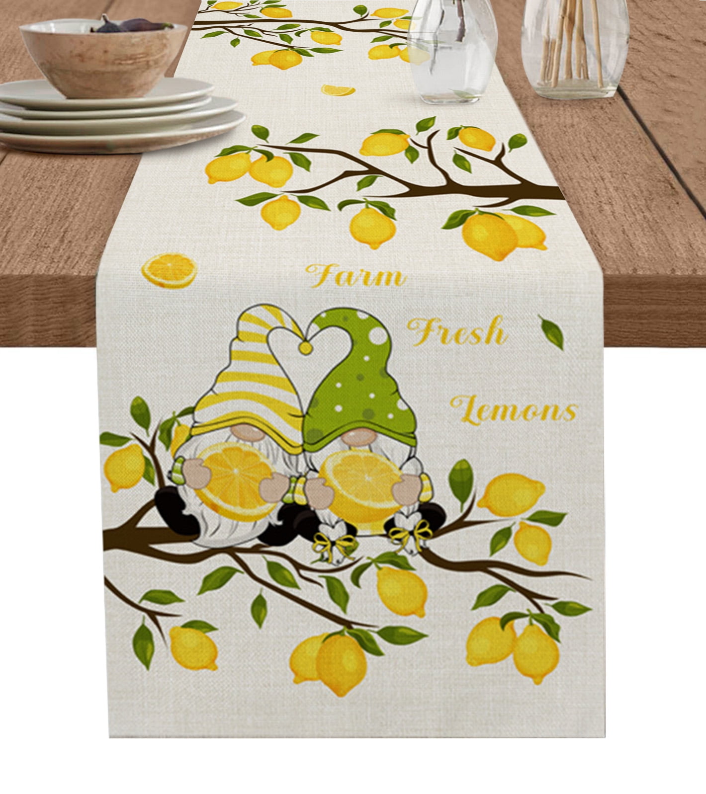 Boanket Summer Lemon Table Runner - 120 Inch Long, Kitchen Dining Table ...