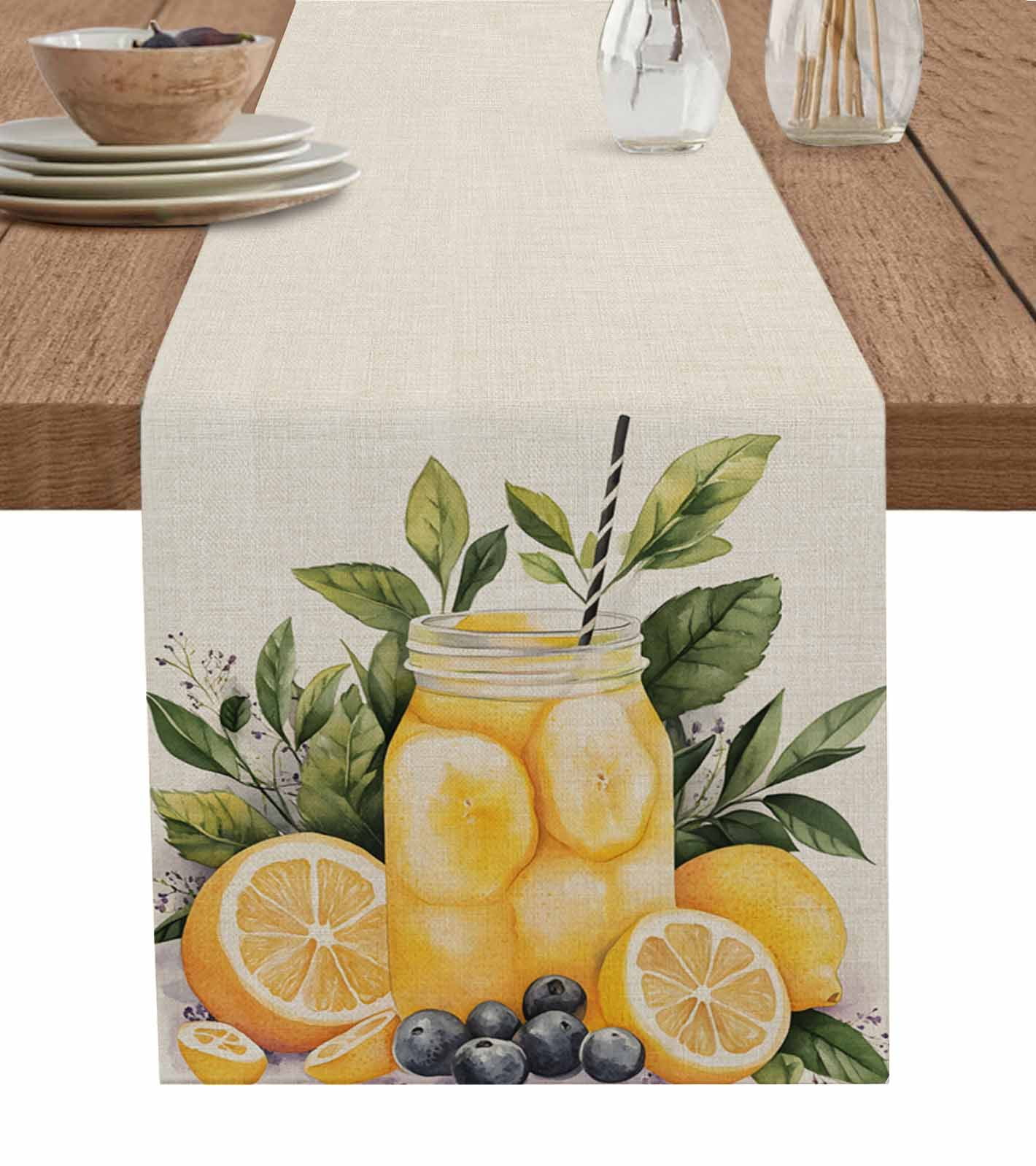 Boanket Summer Lemon Table Runner - 48 Inch Long, Kitchen Dining Table ...
