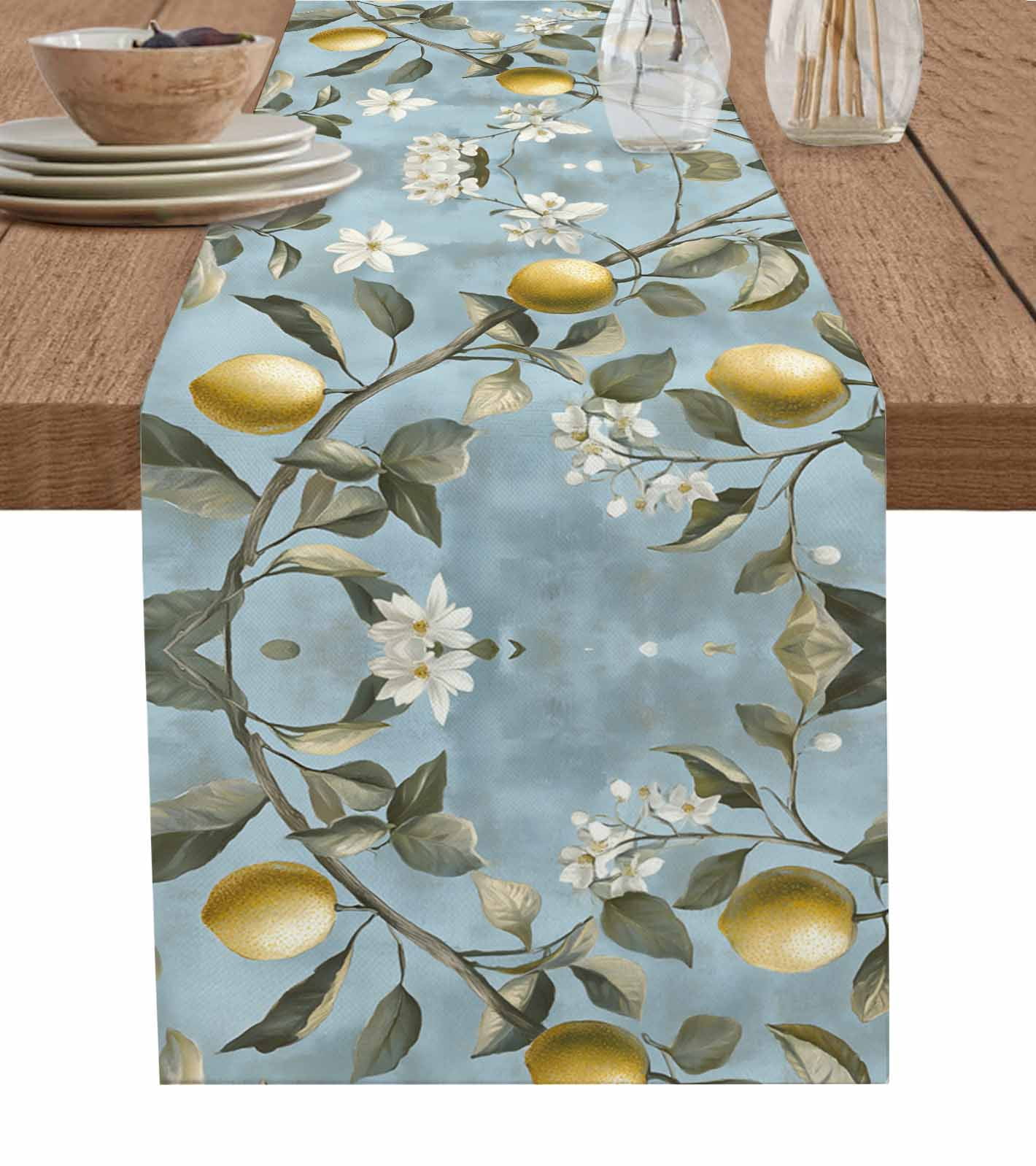 Boanket Summer Lemon Table Runner - 60 Inch Long, Kitchen Dining Table ...
