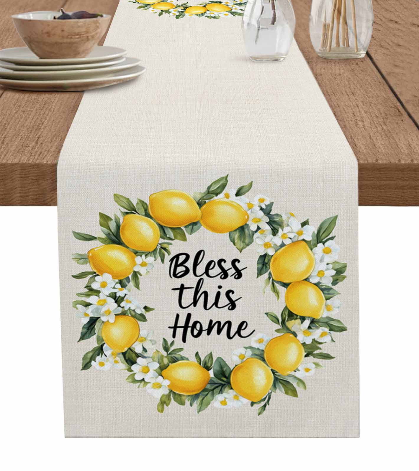 Boanket Summer Lemon Table Runner - 60 Inch Long, Kitchen Dining Table ...