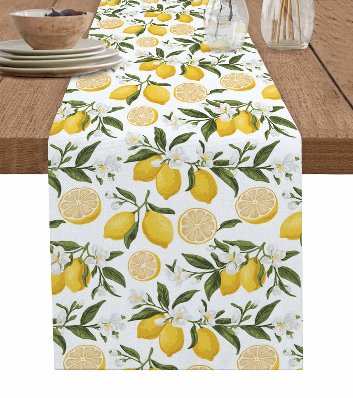 Boanket Summer Lemon Table Runner - 60 Inch Long, Kitchen Dining Table ...