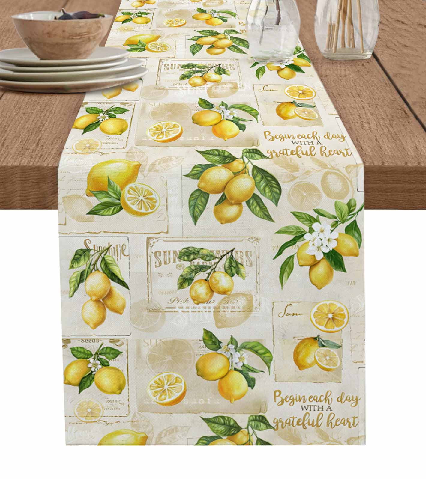Boanket Summer Lemons Table Runner - 90 Inch Long, Kitchen Dining Table ...