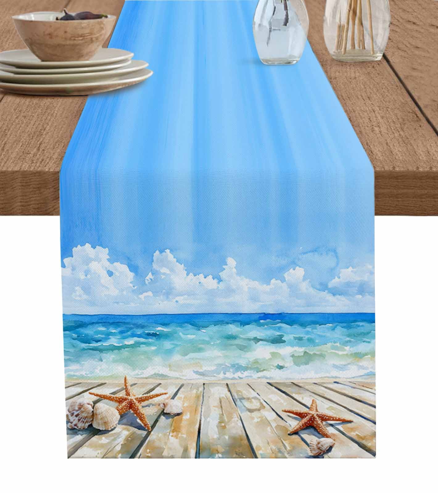 Boanket Summer Ocean Beach Table Runner - 108 Inch Long, Kitchen Dining ...