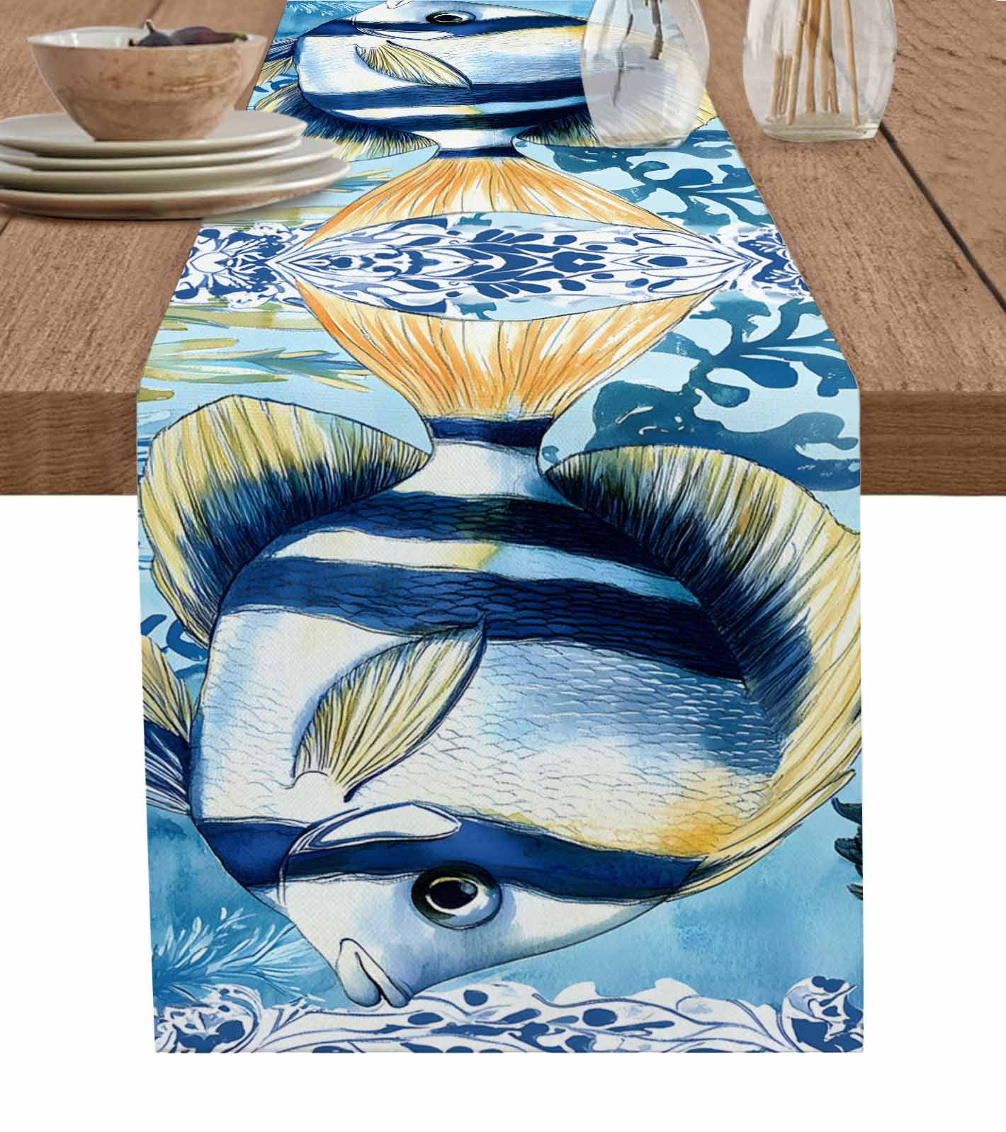 Boanket Summer Ocean Fish Table Runner - 36 Inch Long, Kitchen Dining ...