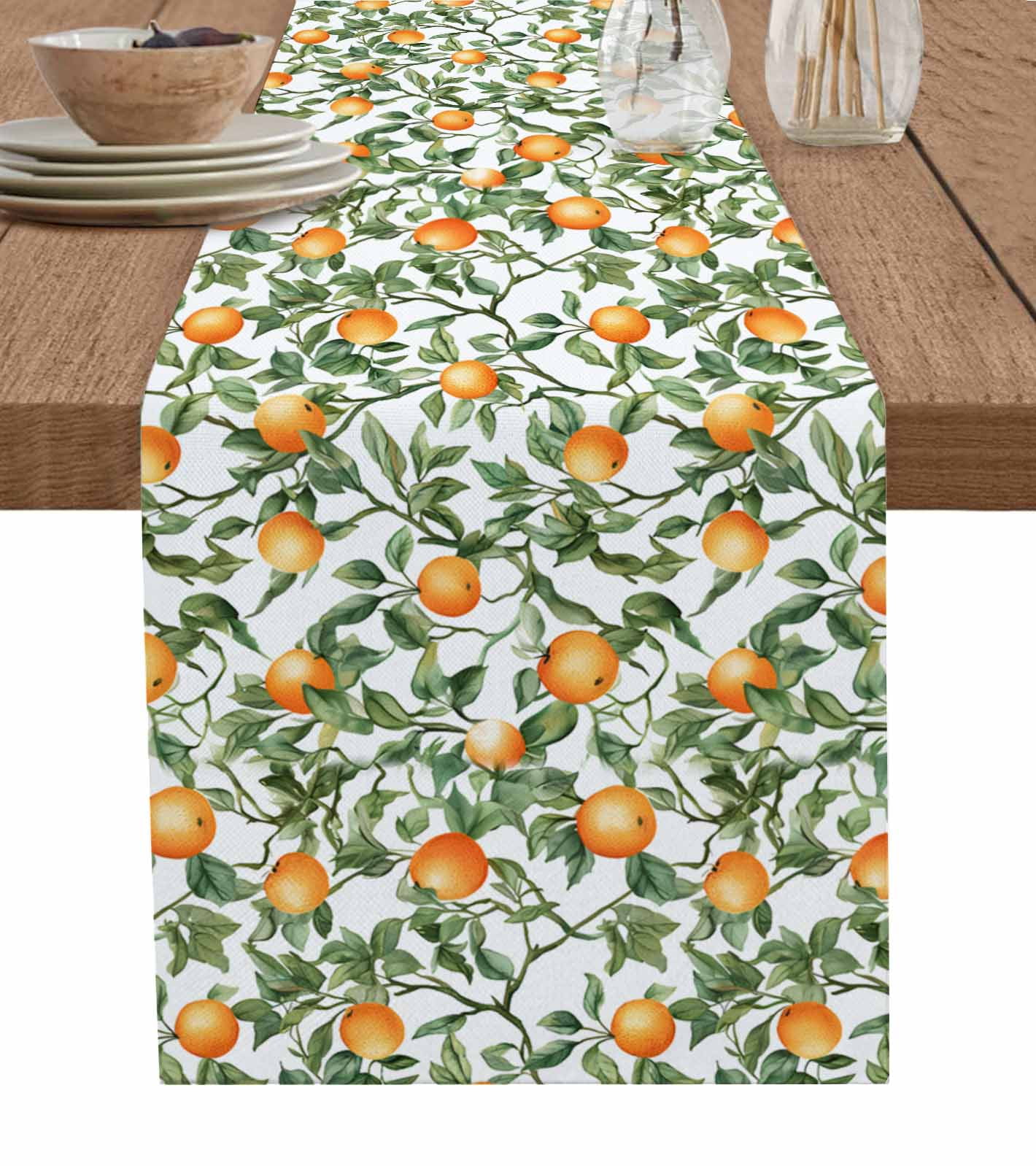 Boanket Summer Orange Green Leaves Table Runner - 70 Inch Long, Kitchen ...