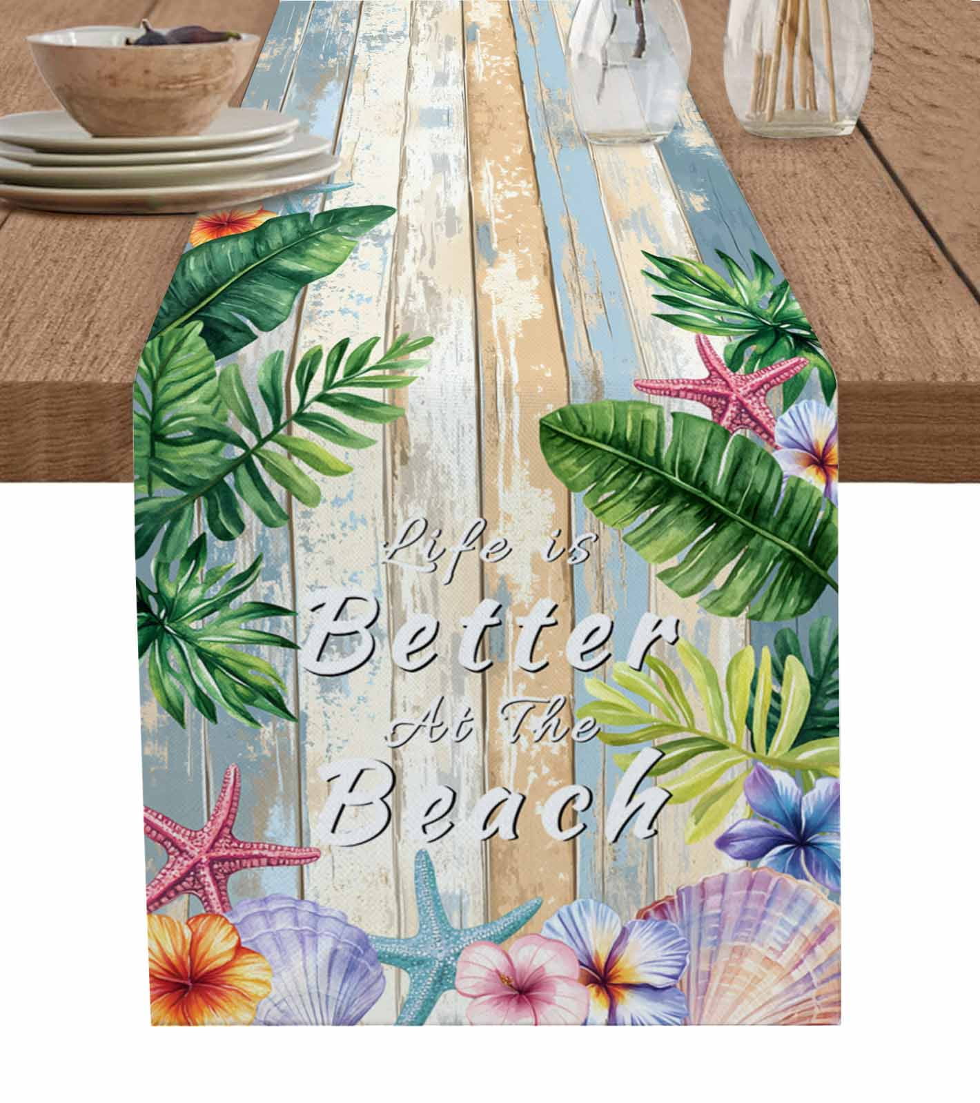 Boanket Summer Palm Leaves Table Runner - 108 Inch Long, Kitchen Dining ...