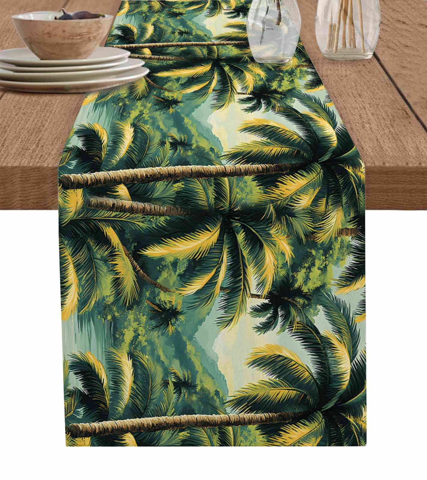 Boanket Summer Palm Tree Table Runner - 108 Inch Long, Kitchen Dining ...