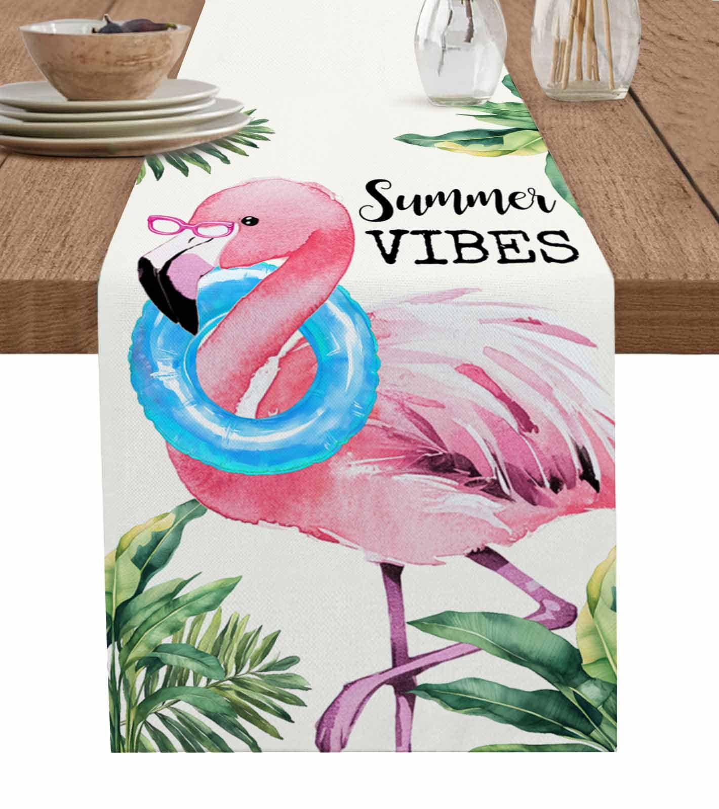 Boanket Summer Pink Flamingo Table Runner - 70 Inch Long, Kitchen Dining Table Runner Dresser ...