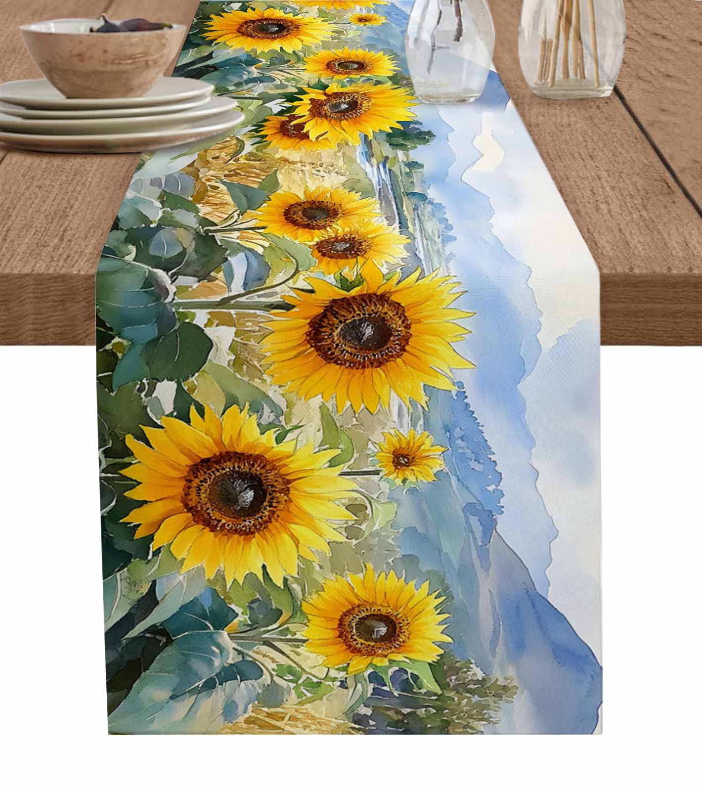 Boanket Summer Sunflower Table Runner - 60 Inch Long, Kitchen Dining ...