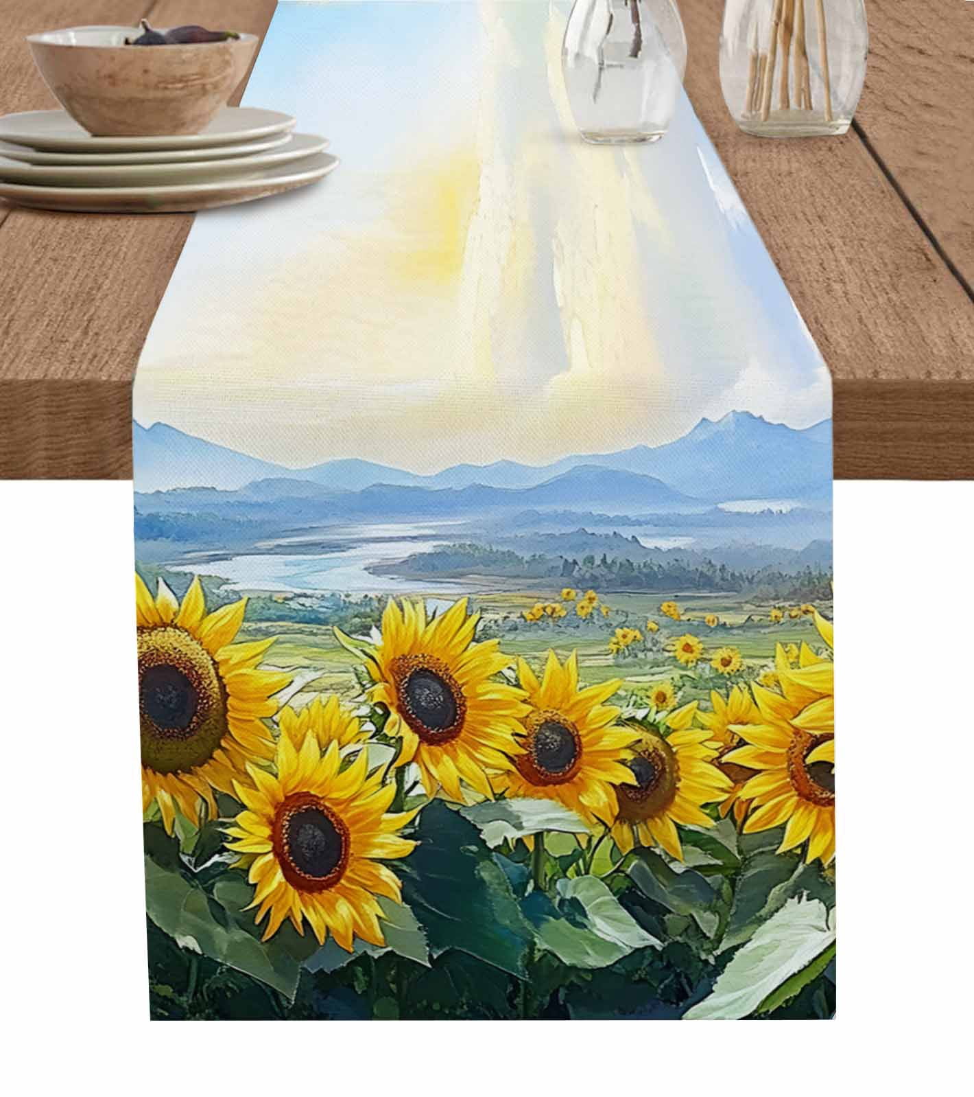 Boanket Summer Sunflower Table Runner - 70 Inch Long, Kitchen Dining ...