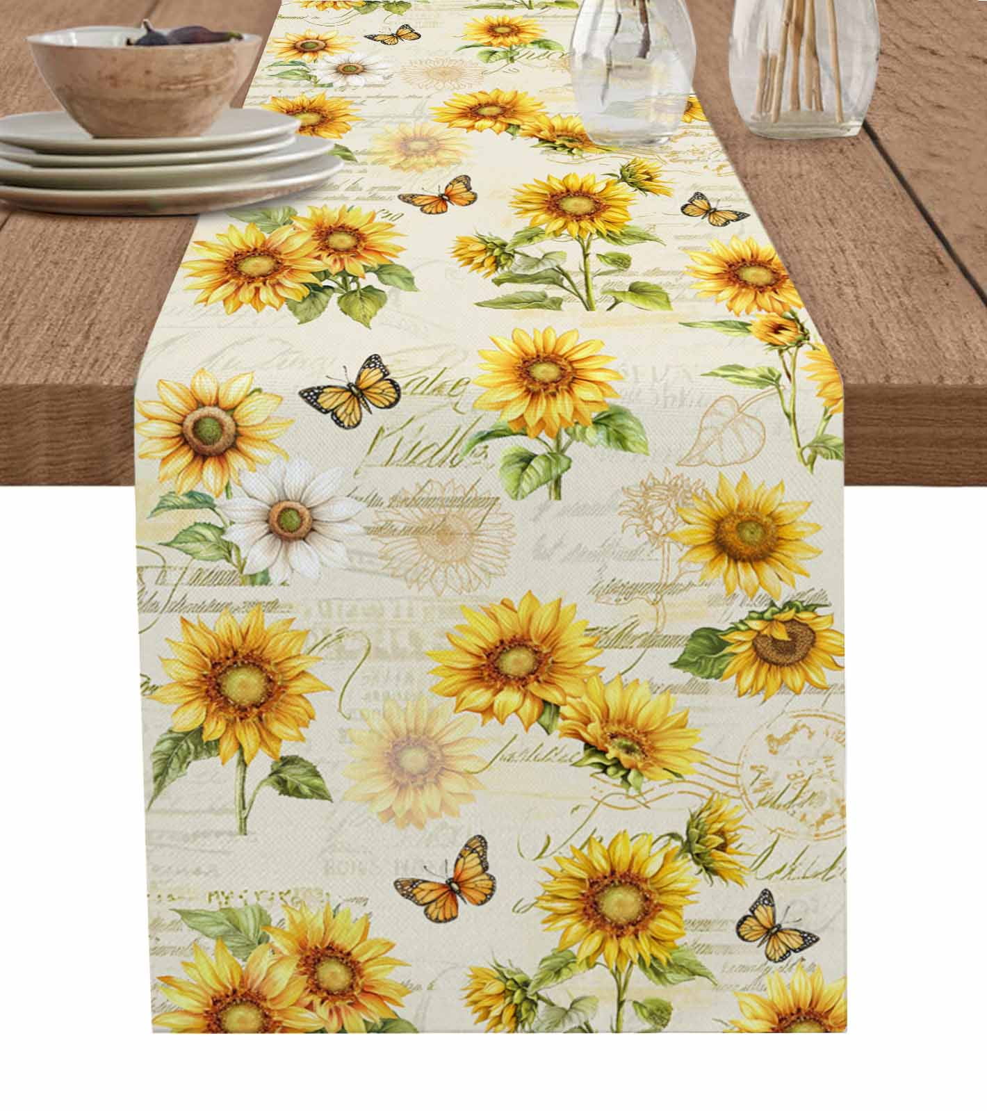 Boanket Summer Sunflowers Table Runner - 108 Inch Long, Kitchen Dining ...