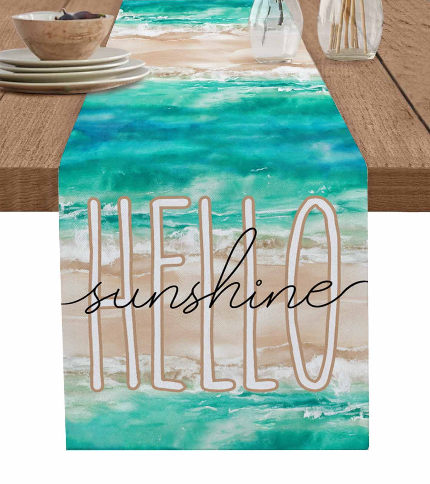 Boanket Summer Turquoise Ocean Table Runner - 108 Inch Long, Kitchen ...