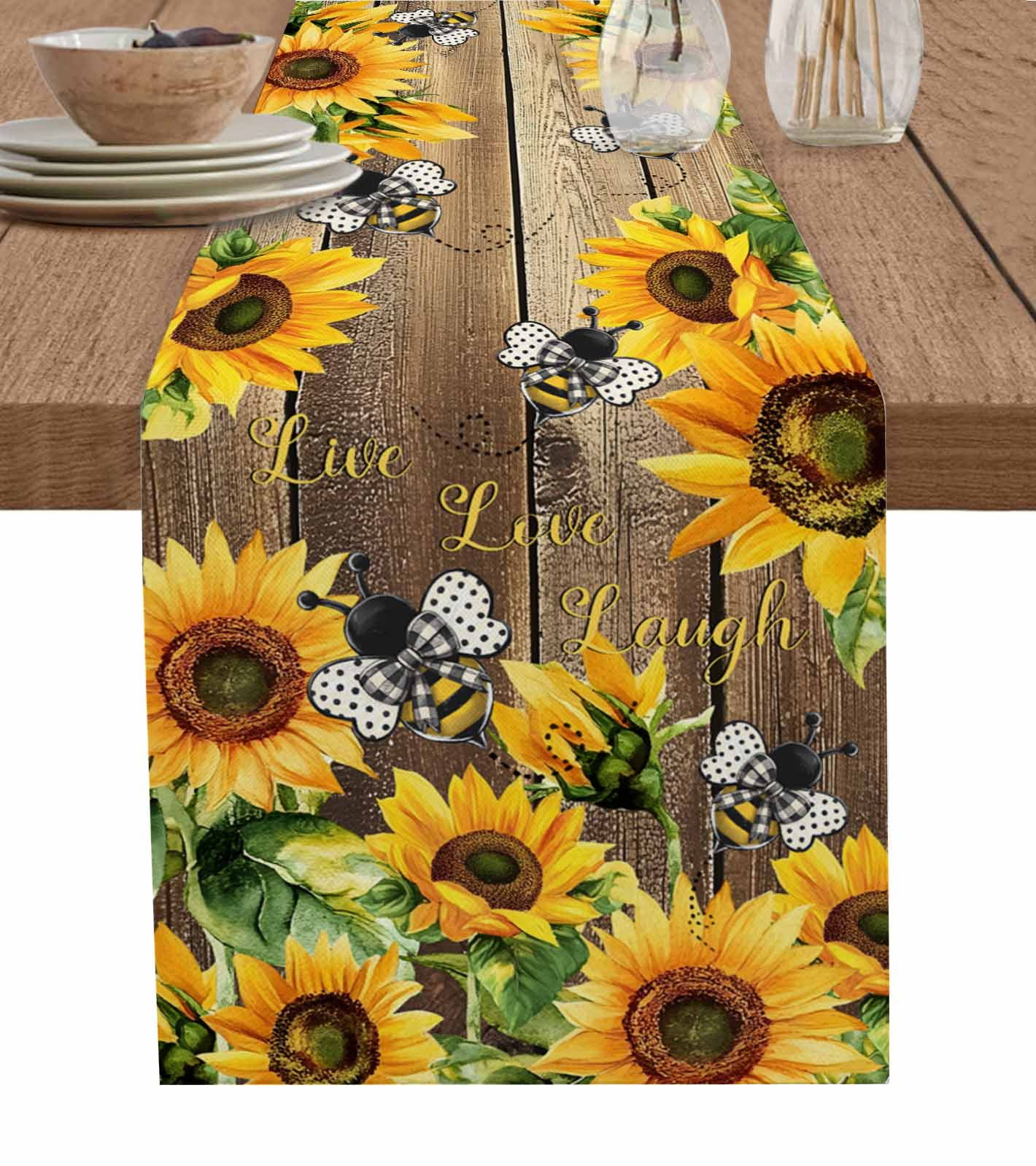 Boanket Sunflower Bee Table Runner - 48 Inch Long, Kitchen Dining Table Runner Dresser Scarves ...