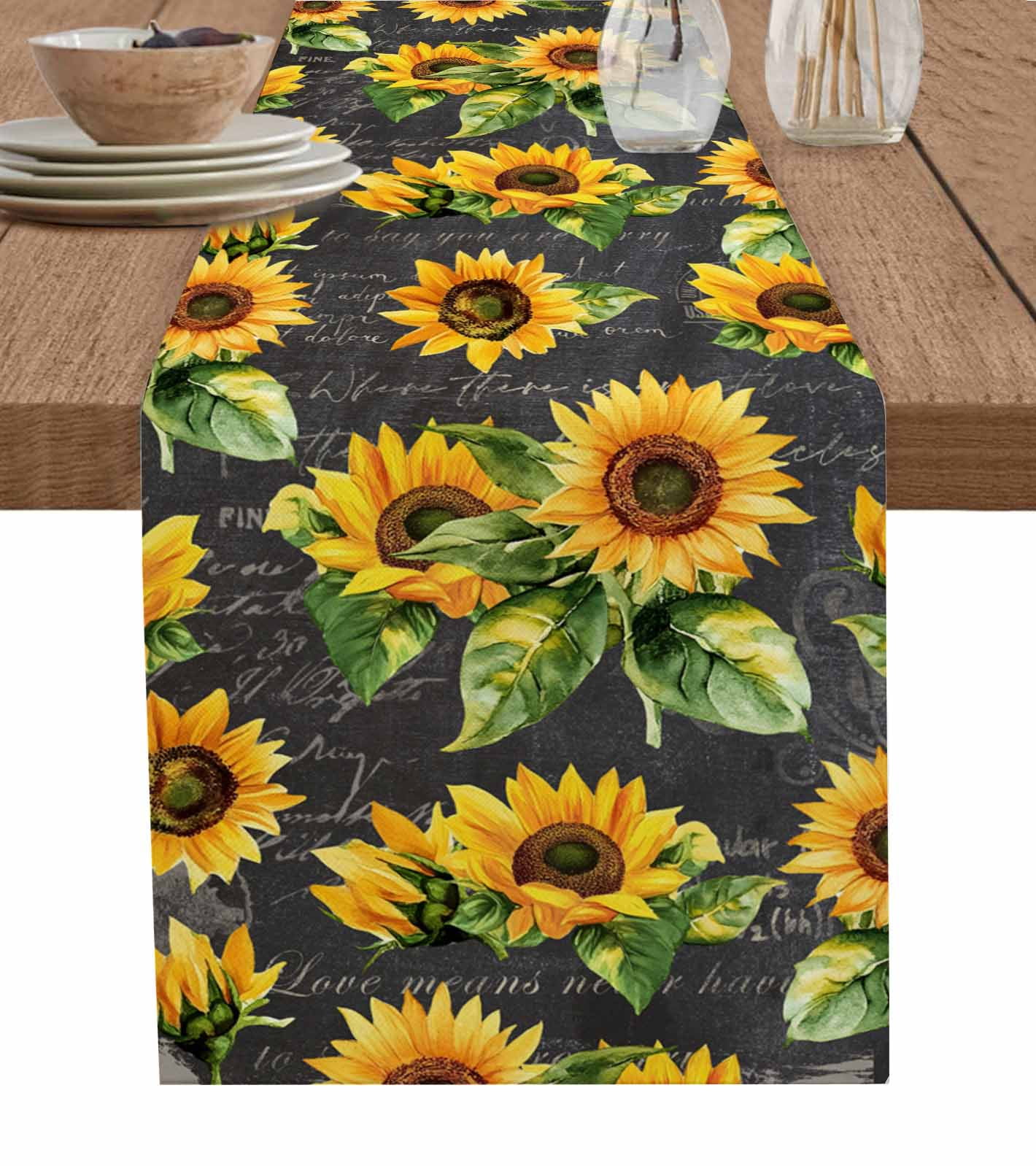 Boanket Sunflower Black Retro Table Runner - 90 Inch Long, Kitchen ...