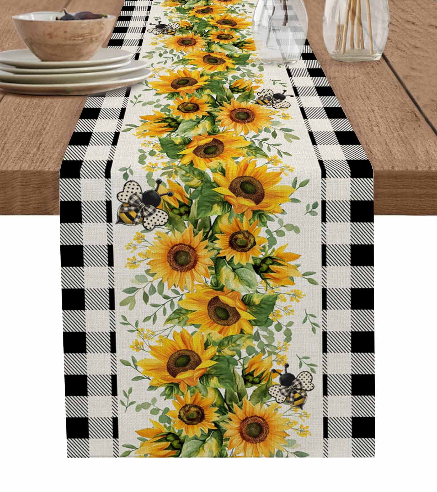 Boanket Sunflower Black Table Runner - 72 Inch Long, Kitchen Dining ...