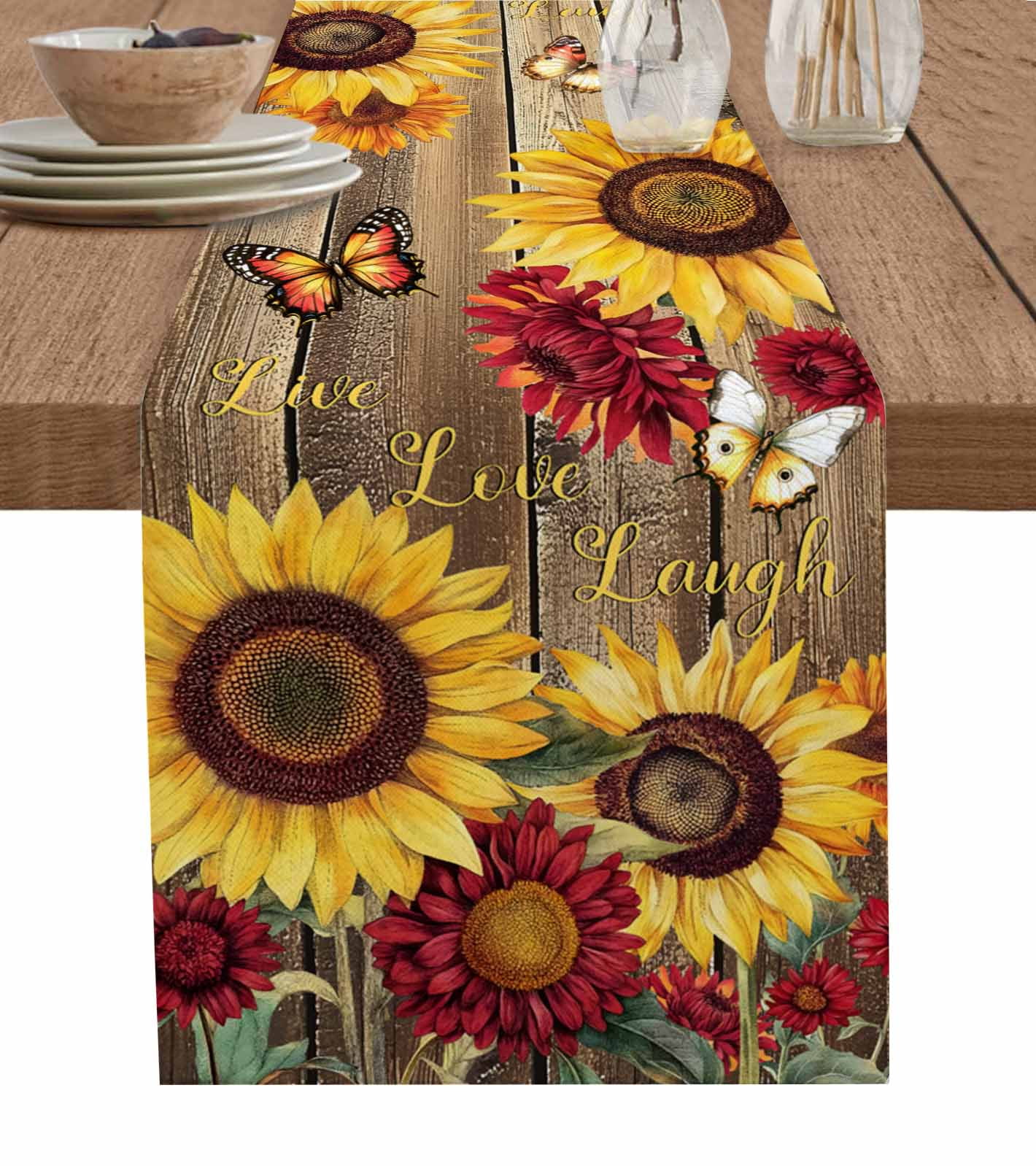 Boanket Sunflower Brown Wooden Table Runner - 108 Inch Long, Kitchen ...