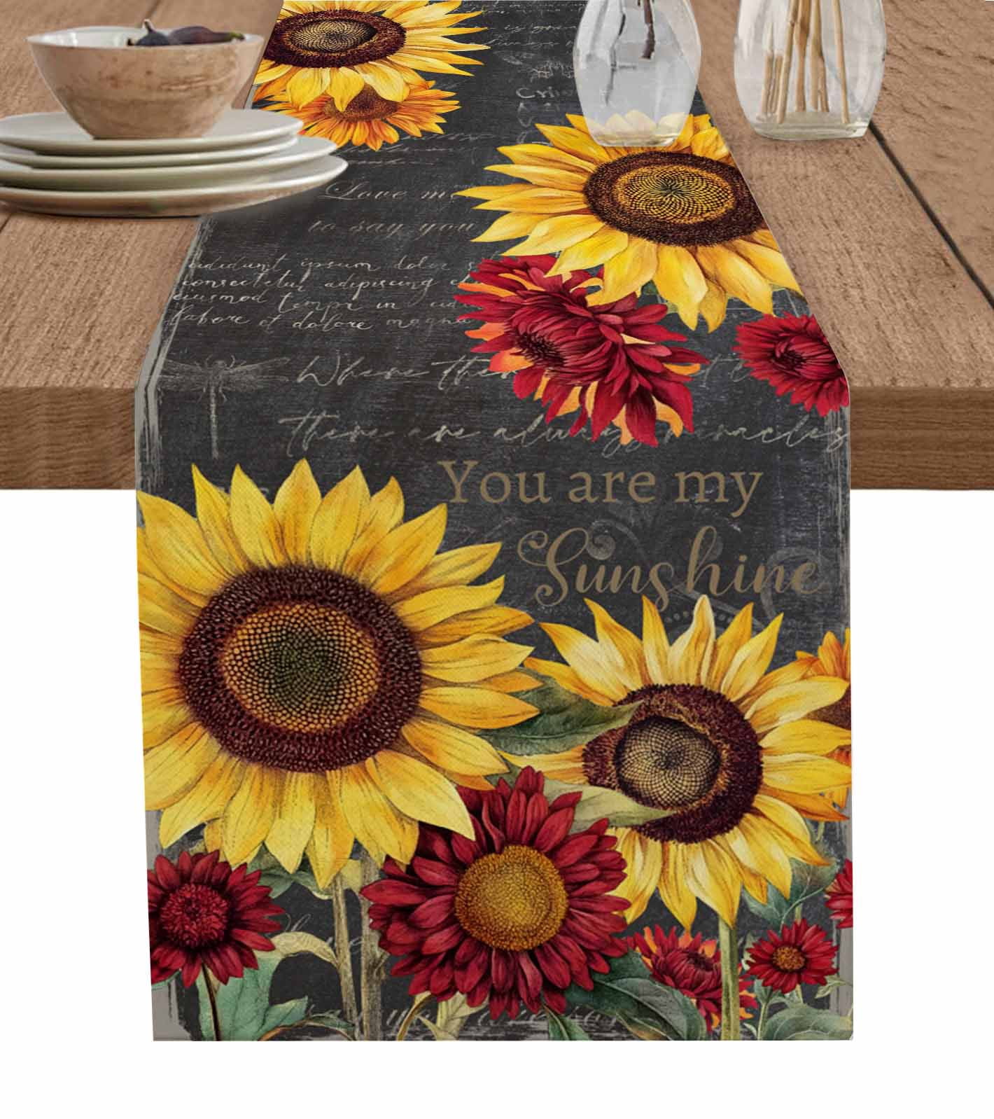 Boanket Sunflower Retro Table Runner - 48 Inch Long, Kitchen Dining ...