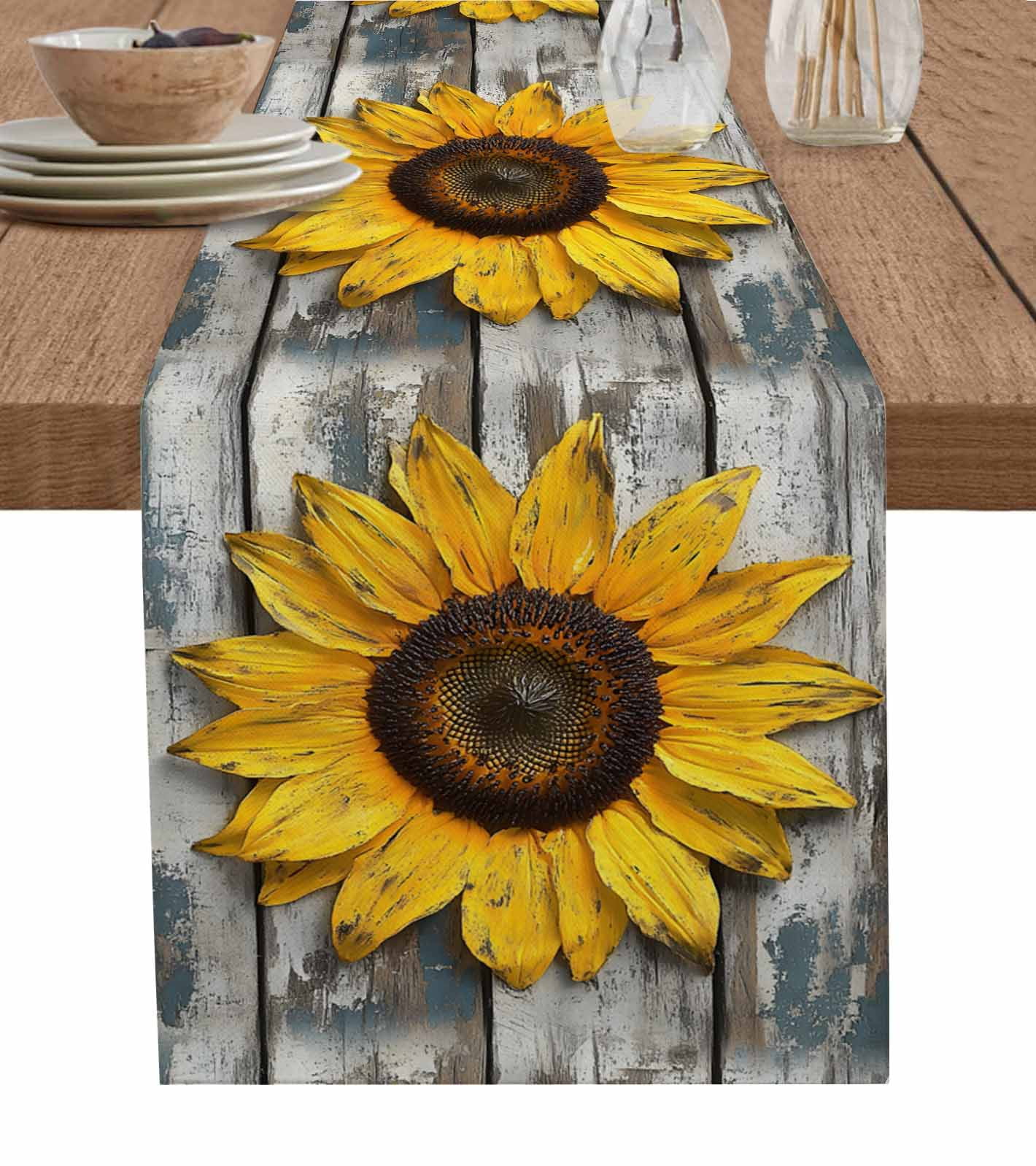Boanket Sunflower Retro Table Runner - 48 Inch Long, Kitchen Dining ...