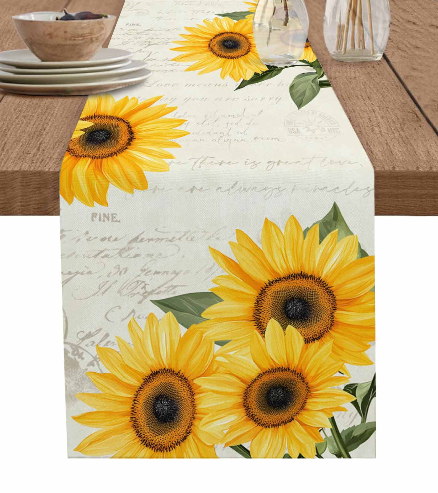 Boanket Sunflower Retro Table Runner - 72 Inch Long, Kitchen Dining ...