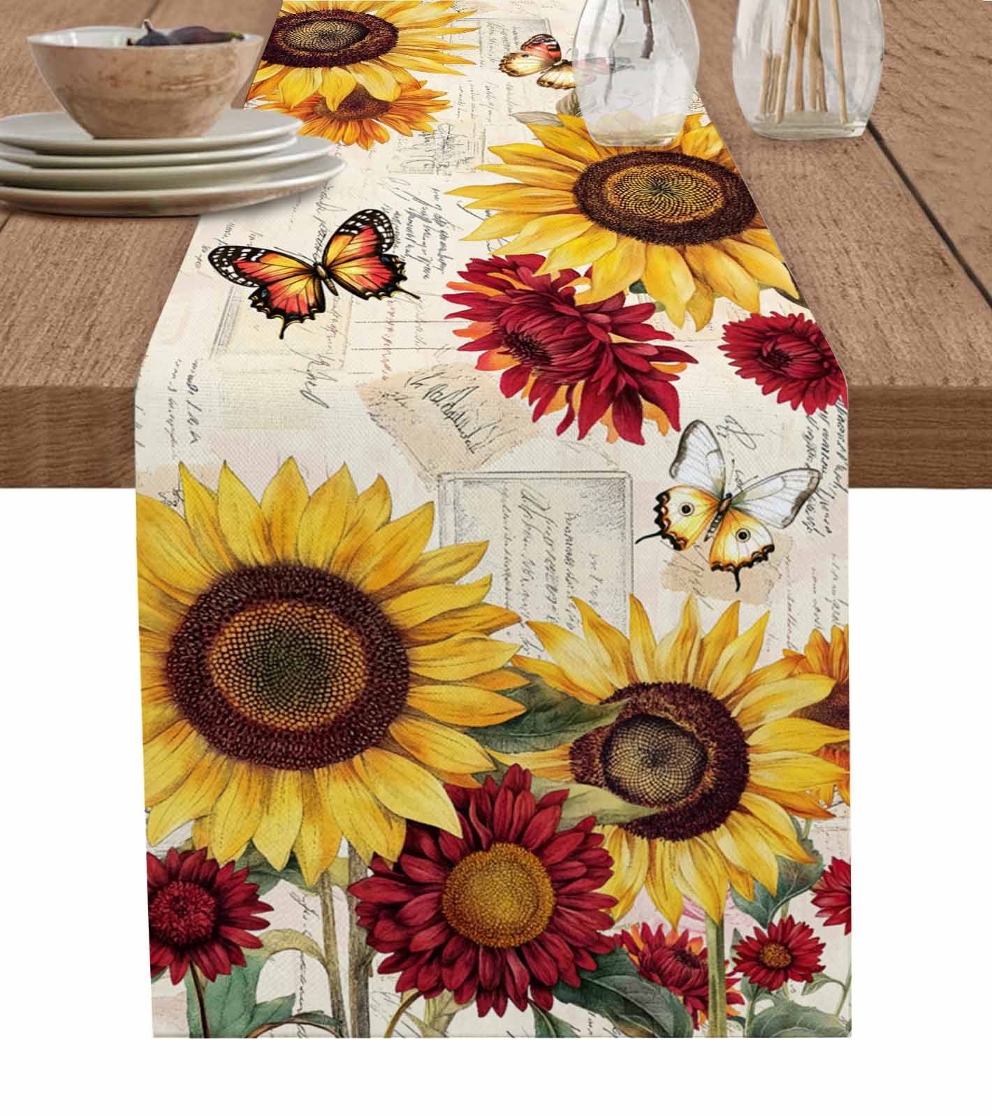 Boanket Sunflower Table Runner - 108 Inch Long, Kitchen Dining Table ...