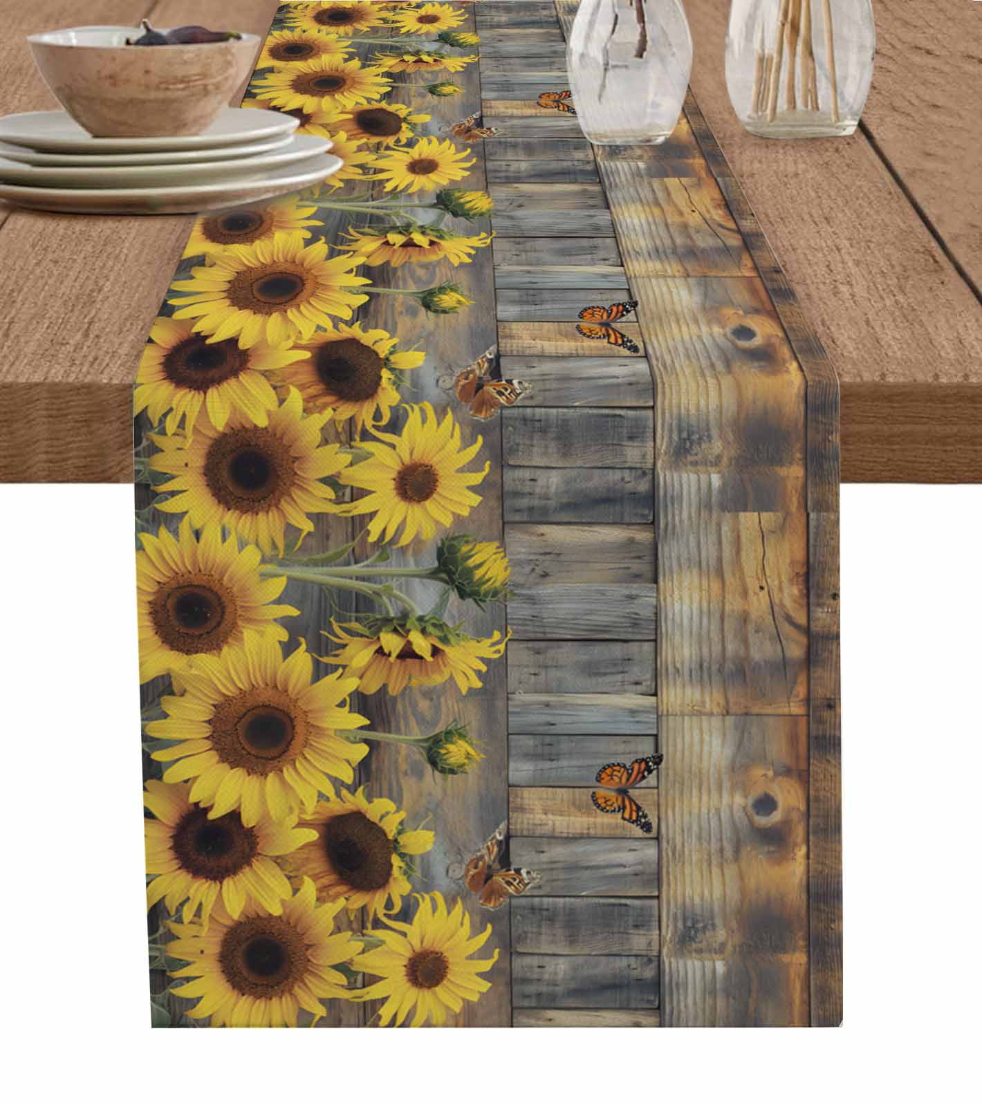 Boanket Sunflower Table Runner - 72 Inch Long, Kitchen Dining Table Runner Dresser Scarves ...