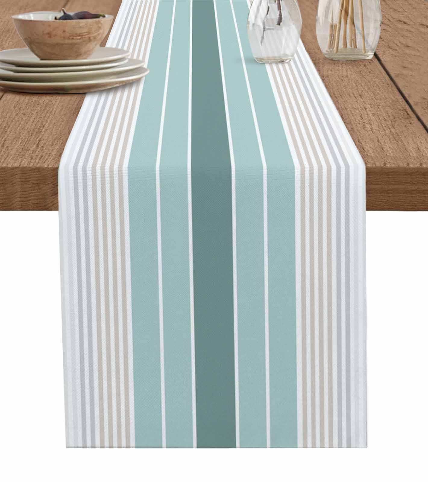 Boanket Teal Aqua Stripes Table Runner - 108 Inch Long, Kitchen Dining ...