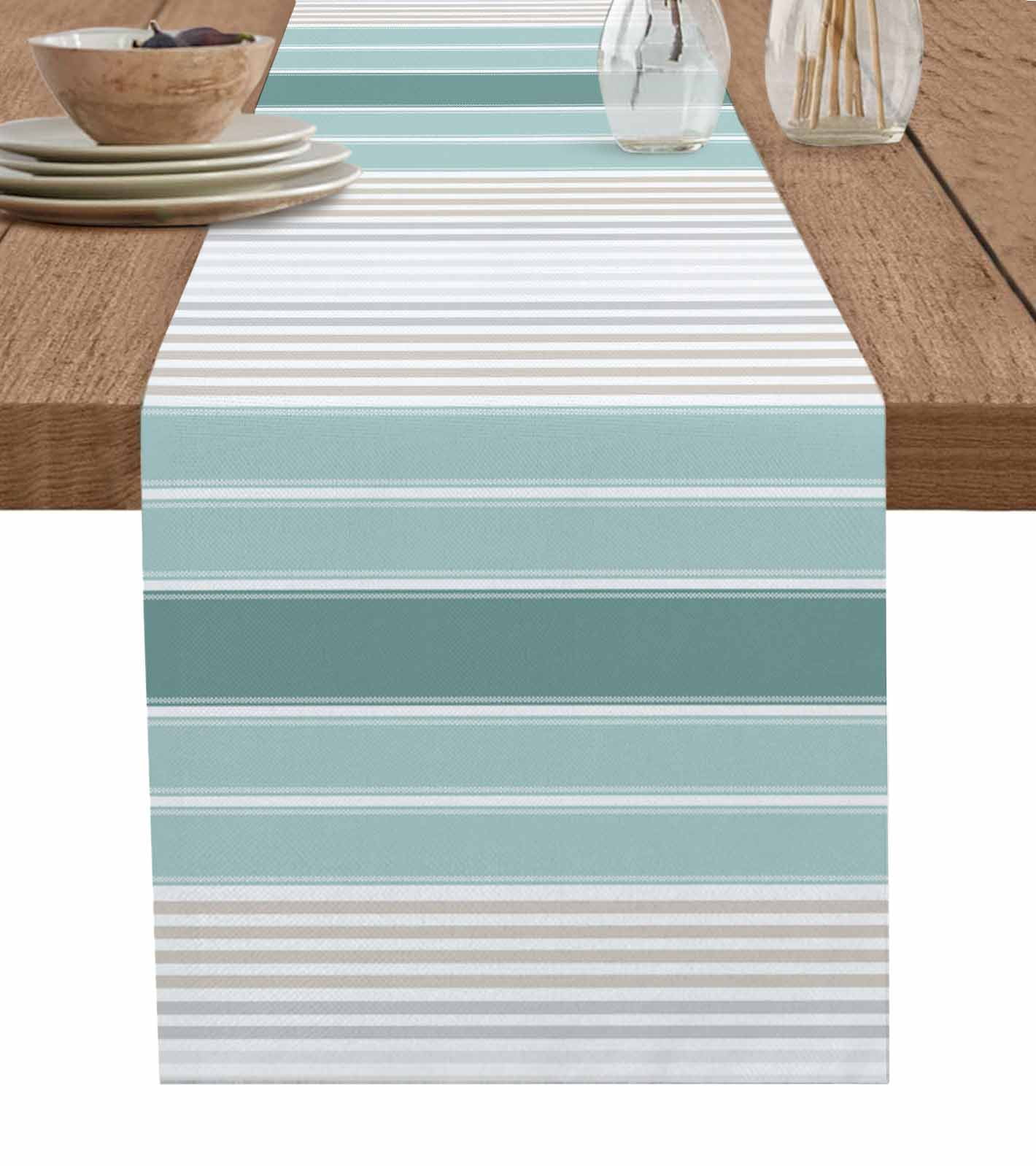 Boanket Teal Aqua Stripes Table Runner - 48 Inch Long, Kitchen Dining ...
