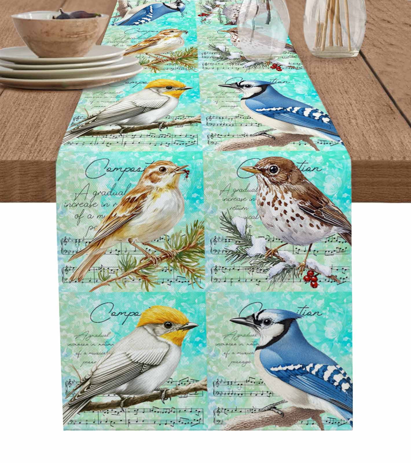Boanket Teal Blue Birds Table Runner - 108 Inch Long, Kitchen Dining ...