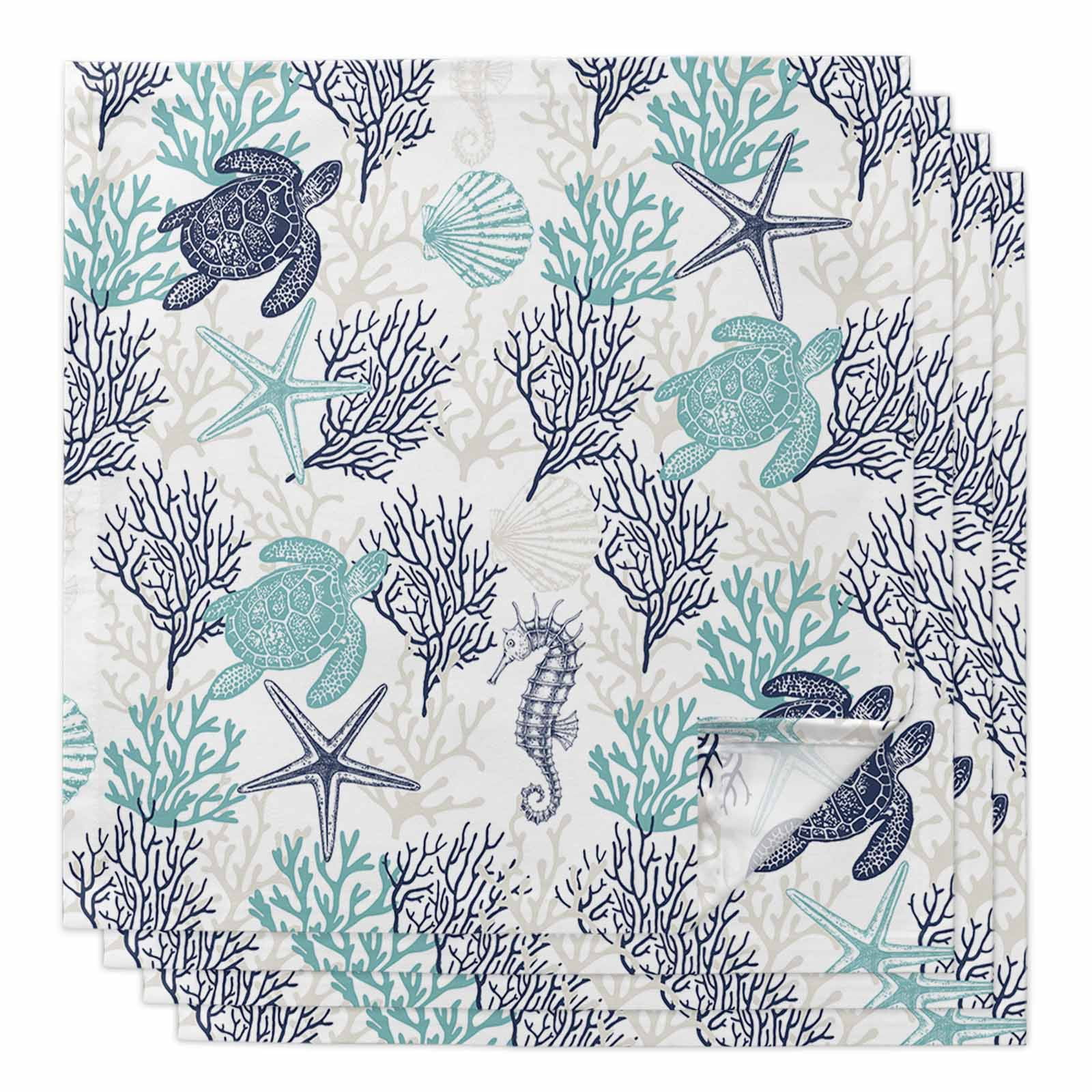 Boanket Teal Blue Coastal Cloth Napkins Set of 4, Holiday Napkins for ...
