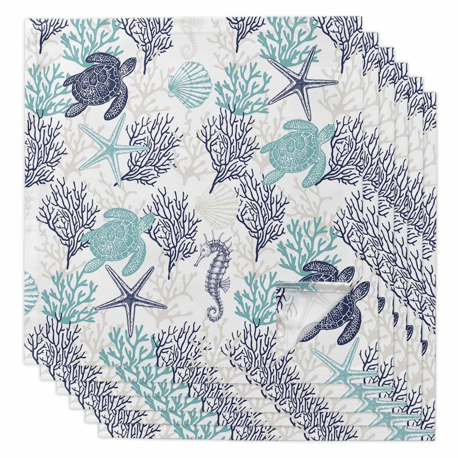 Boanket Teal Blue Coastal Cloth Napkins Set of 6, Holiday Napkins for ...