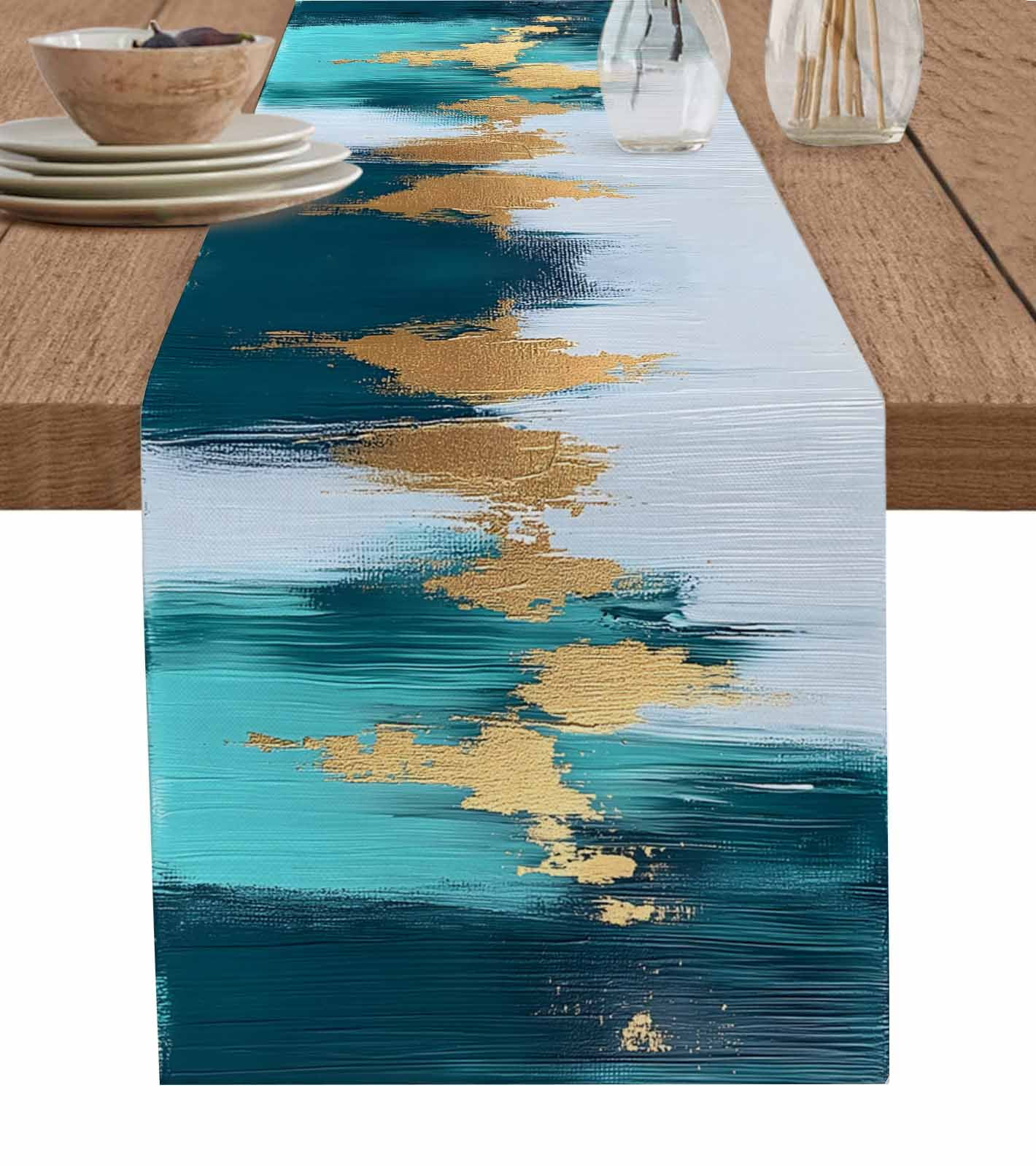 Boanket Teal Blue Table Runner - 60 Inch Long, Kitchen Dining Table ...