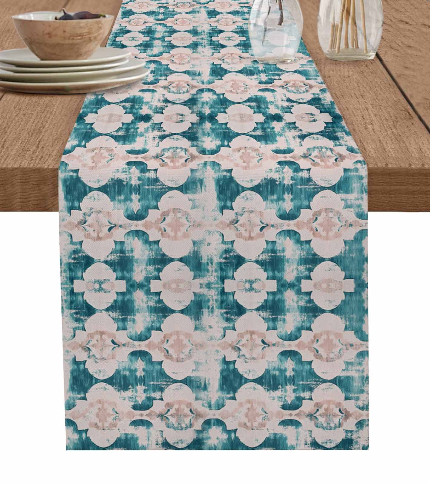 Boanket Teal Boho Table Runner - 36 Inch Long, Kitchen Dining Table ...