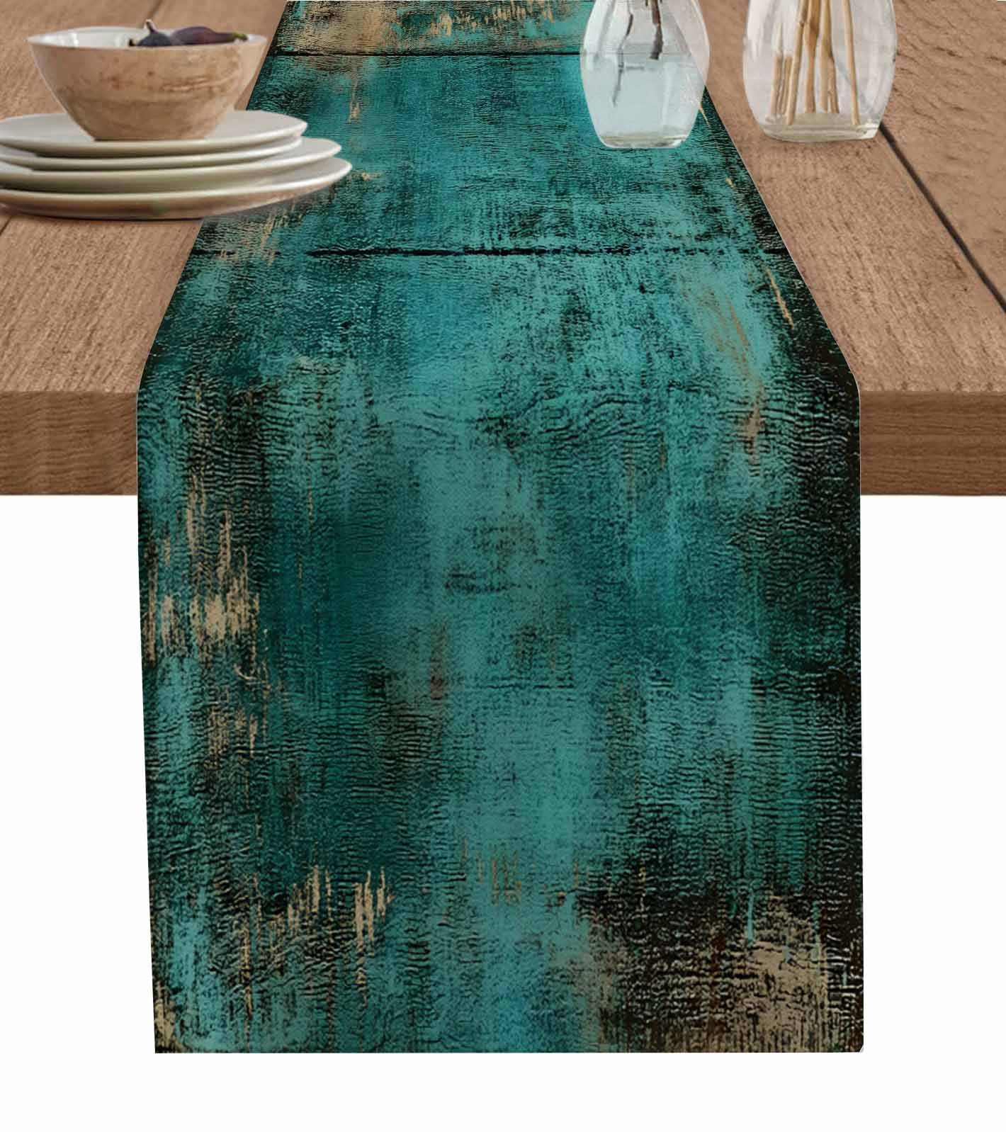 Boanket Teal Brown Board Table Runner - 48 Inch Long, Kitchen Dining ...