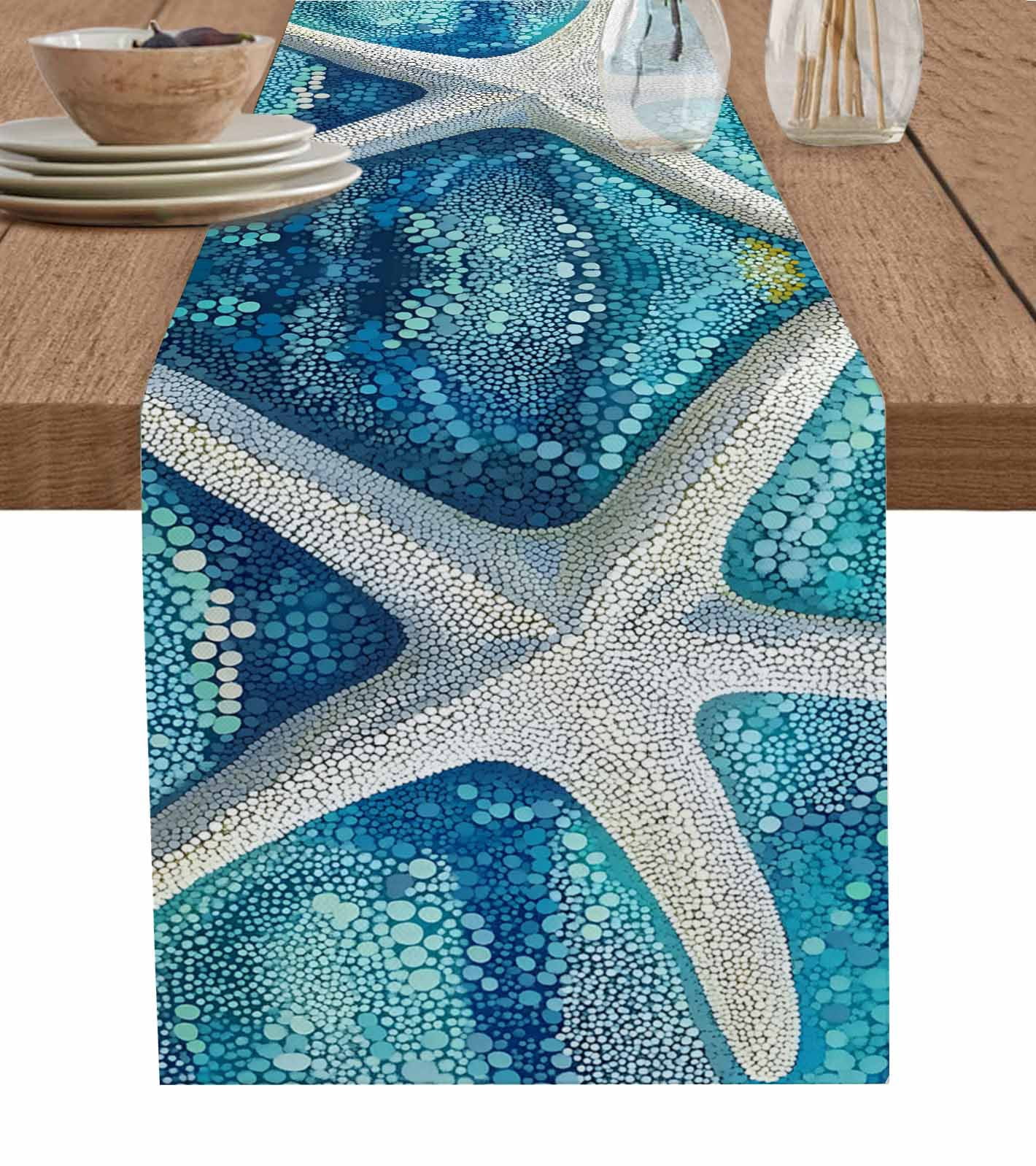 Boanket Teal Coastal Starfish Table Runner - 36 Inch Long, Kitchen ...