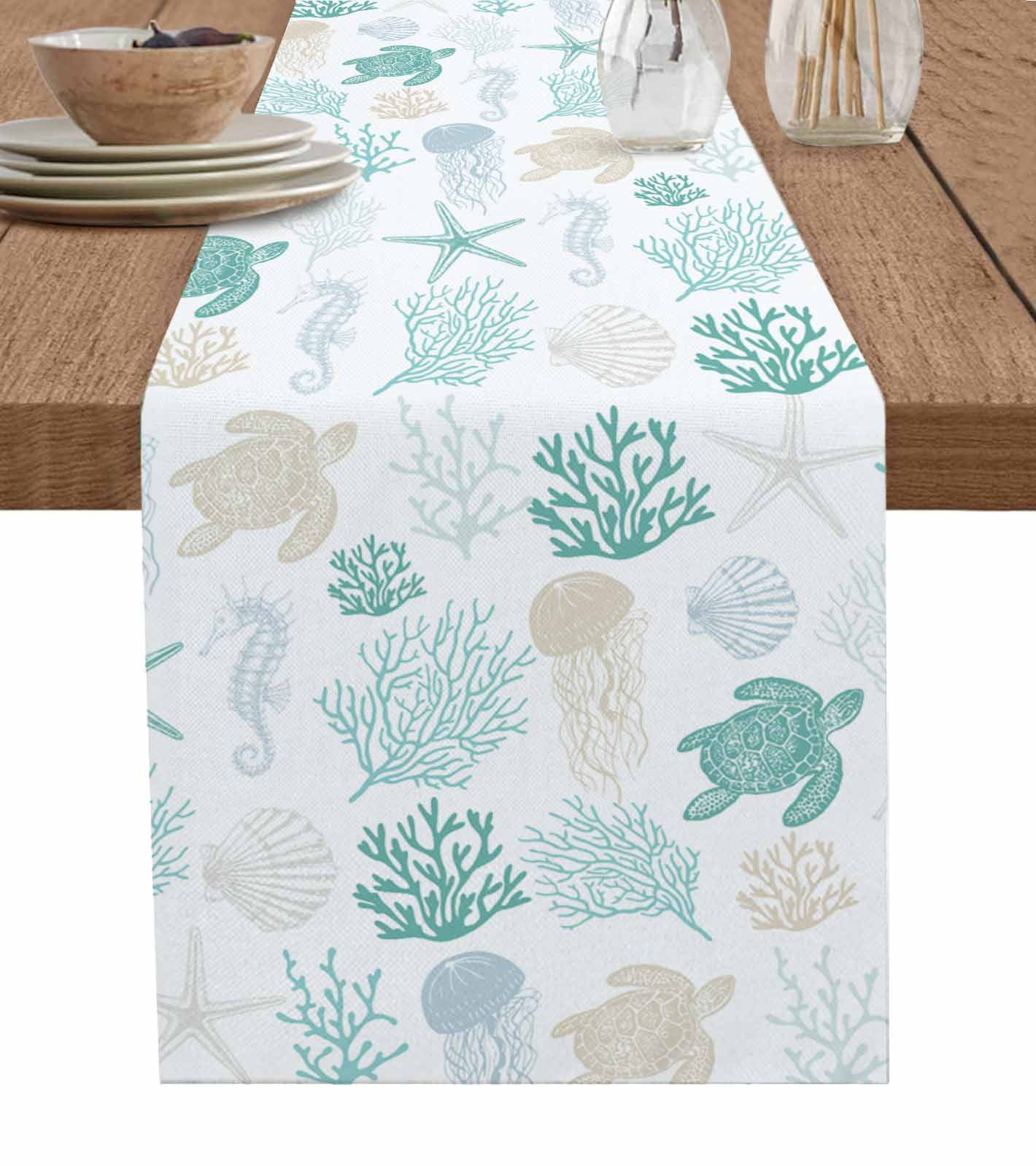 Boanket Teal Coastal Table Runner - 72 Inch Long, Kitchen Dining Table Runner Dresser Scarves ...