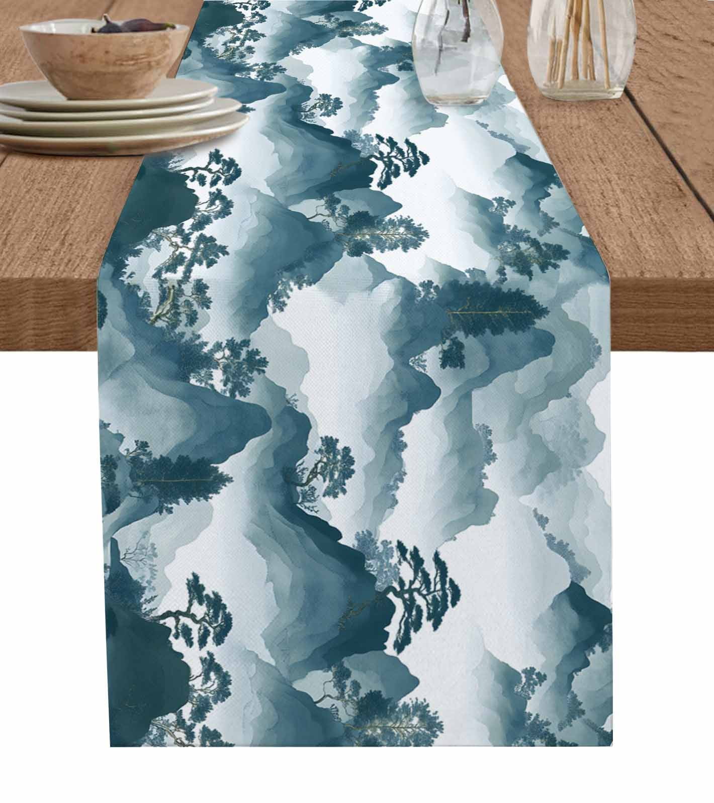 Boanket Teal Mountain Forest Table Runner - 72 Inch Long, Kitchen ...