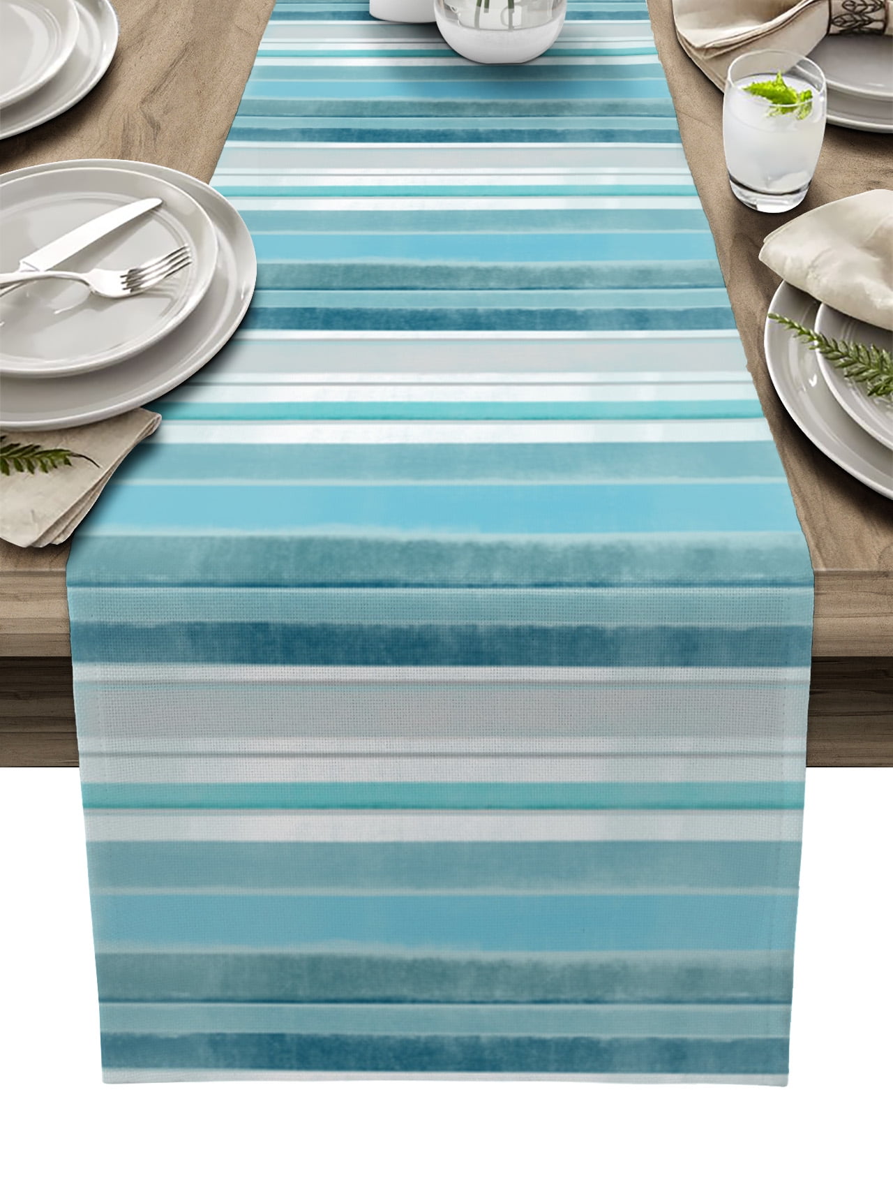 Boanket Teal Nordic Style Stripes Table Runner - 36 Inch Long, Kitchen ...