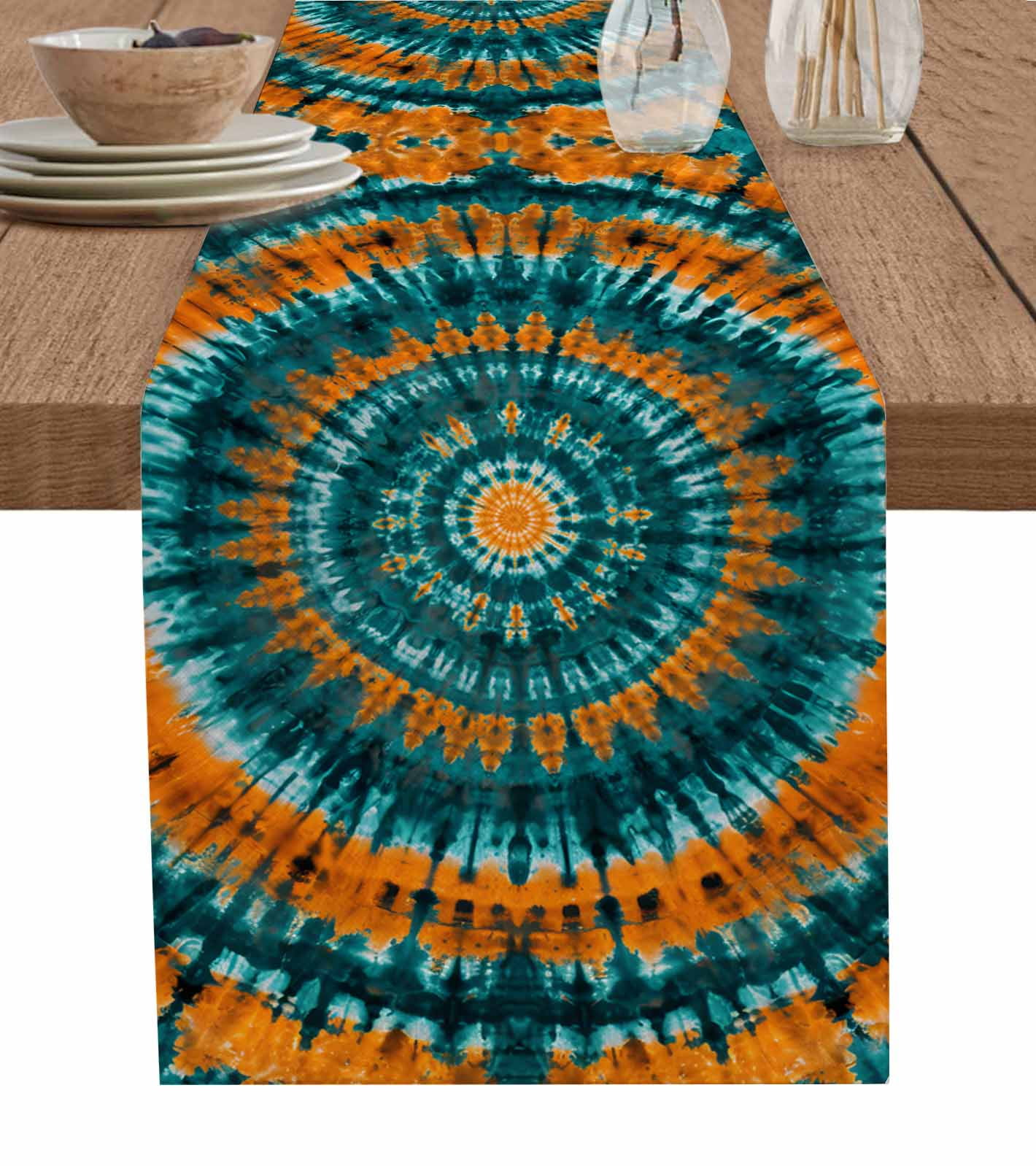 Boanket Teal Orange Table Runner - 108 Inch Long, Kitchen Dining Table ...