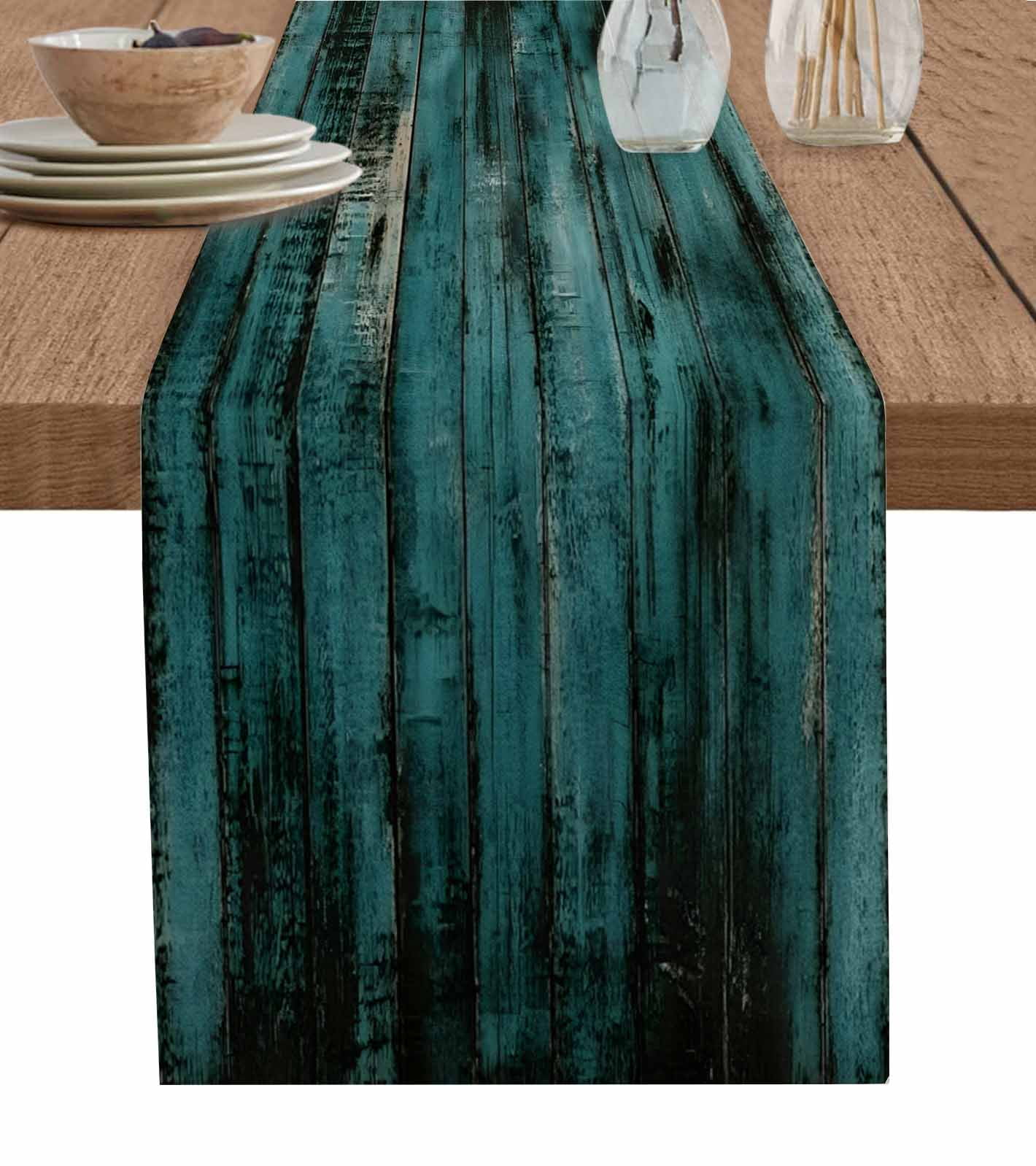Boanket Teal Wood Print Table Runner - 90 Inch Long, Kitchen Dining ...
